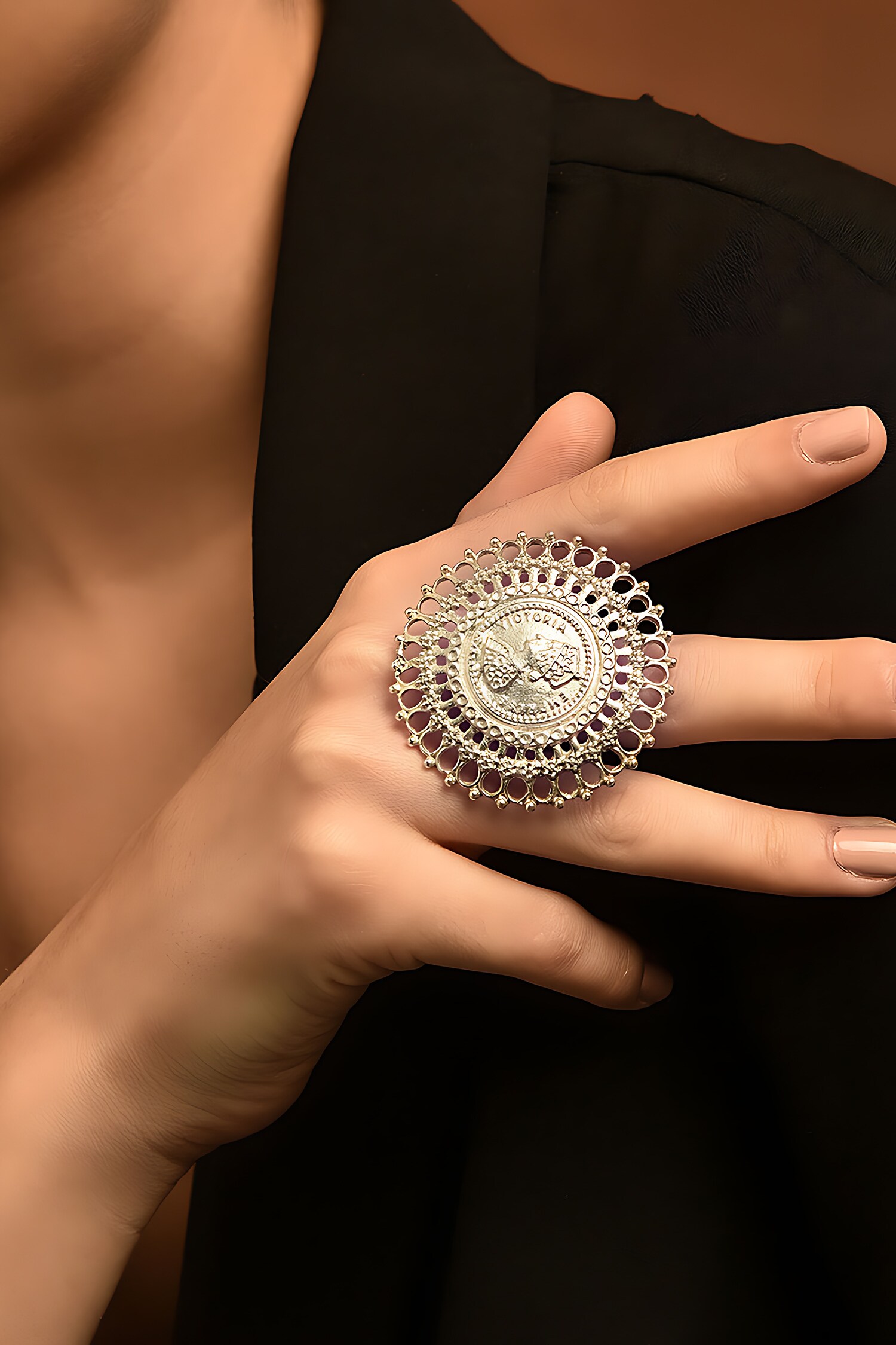 Buy Silver Plated Mandala Carved Work Ring by Mero Jewellery Online at ...