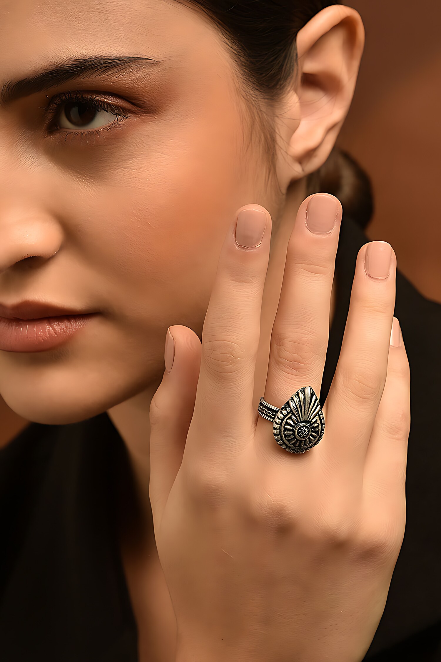 Buy Silver Plated Carved Work Tribal Ring by Mero Jewellery Online at ...