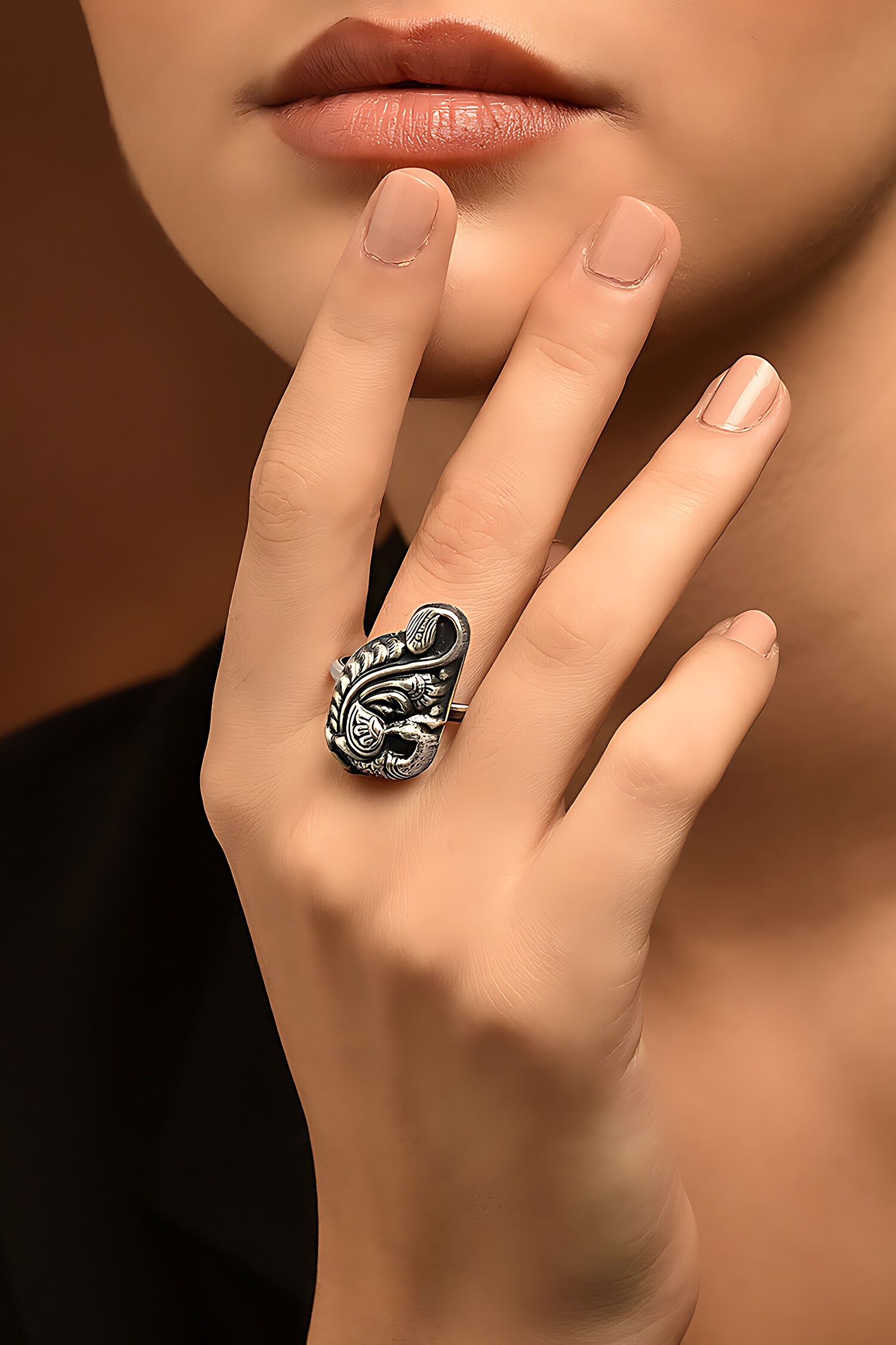 Buy Silver Plated Carved Work Floral Ring by Mero Jewellery Online at ...