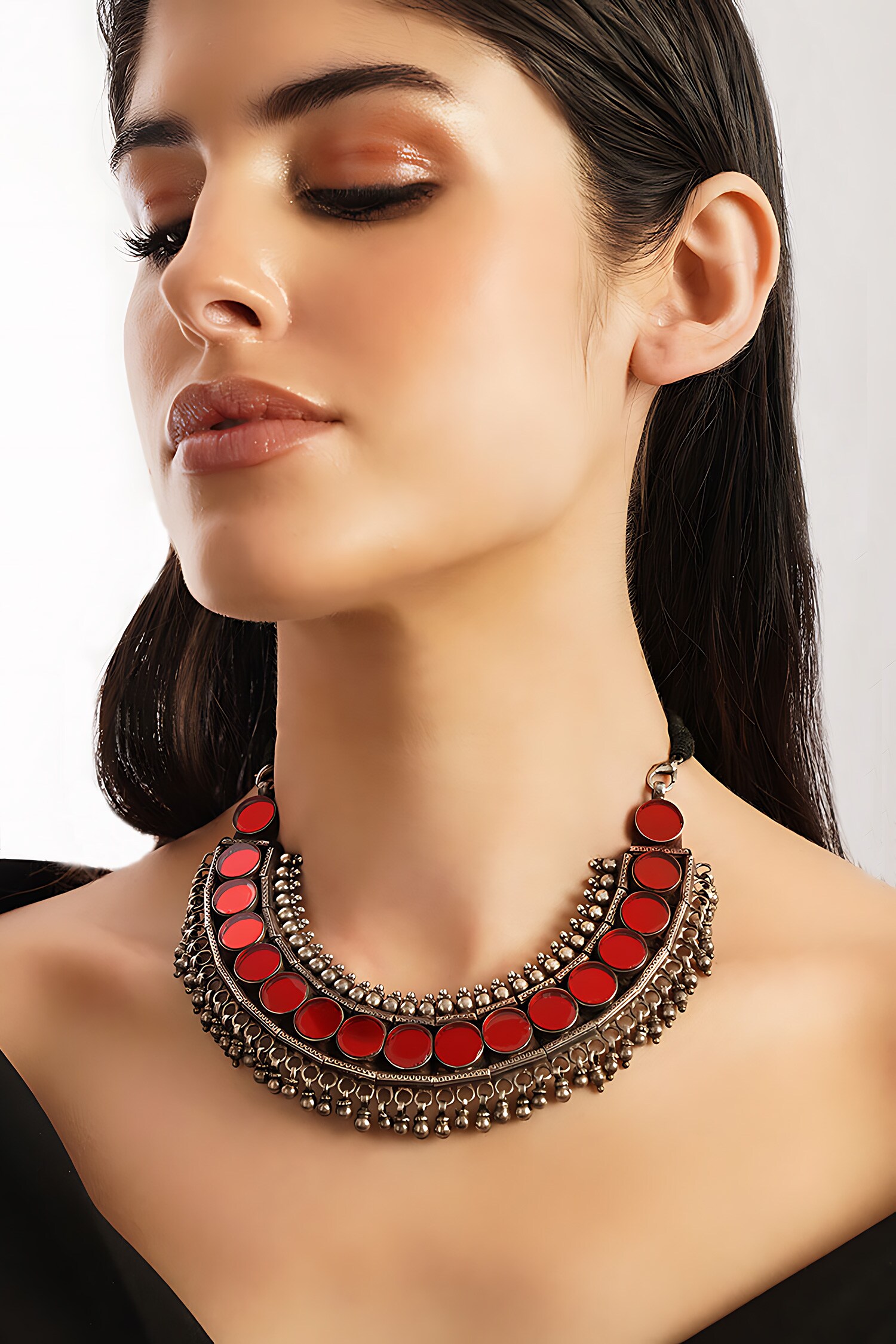 Buy Silver Plated Glass Embellished Tribal Necklace by Mero Jewellery ...