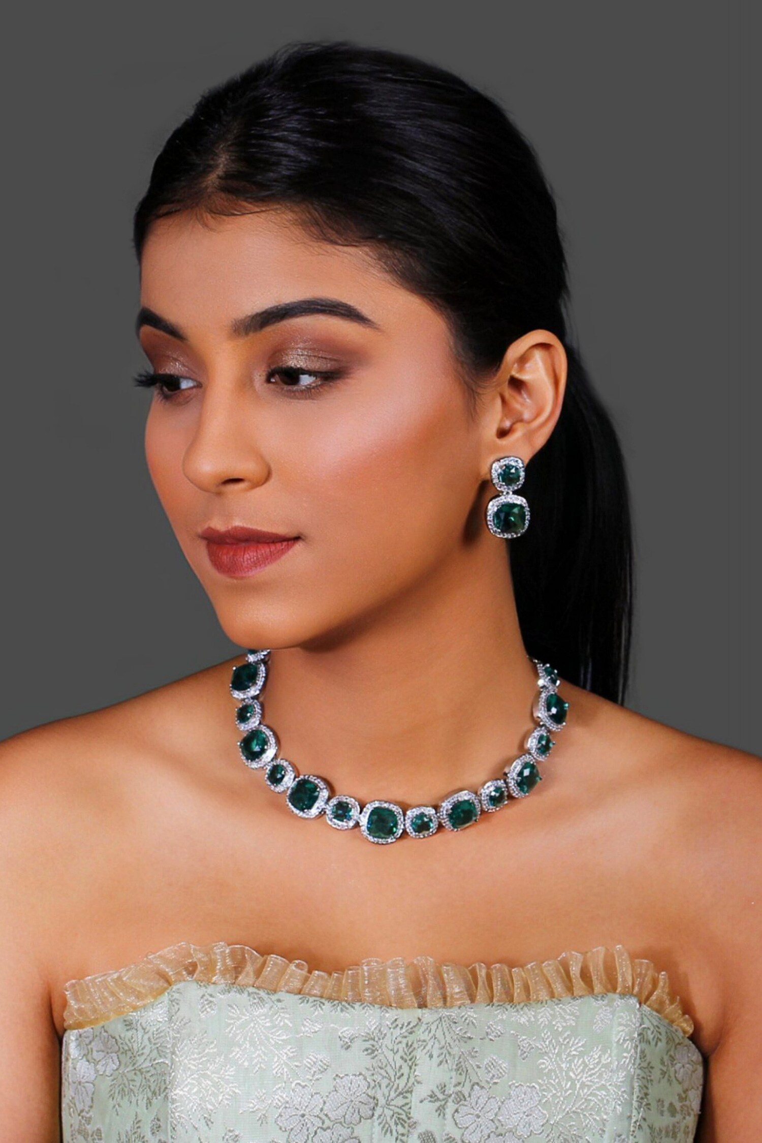 Buy Blue Crystal Stone And Zircon Embellished Necklace Set by Studio6 ...