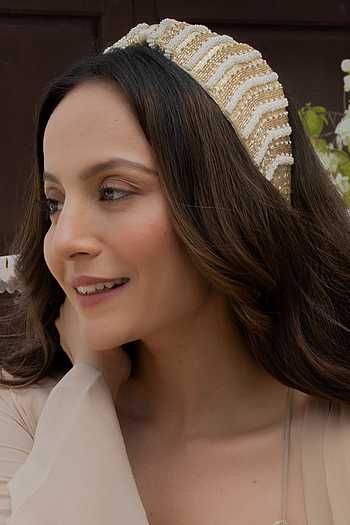 Buy White Embellished Irina Knotted Hair Band by Hair Drama Co. Online ...