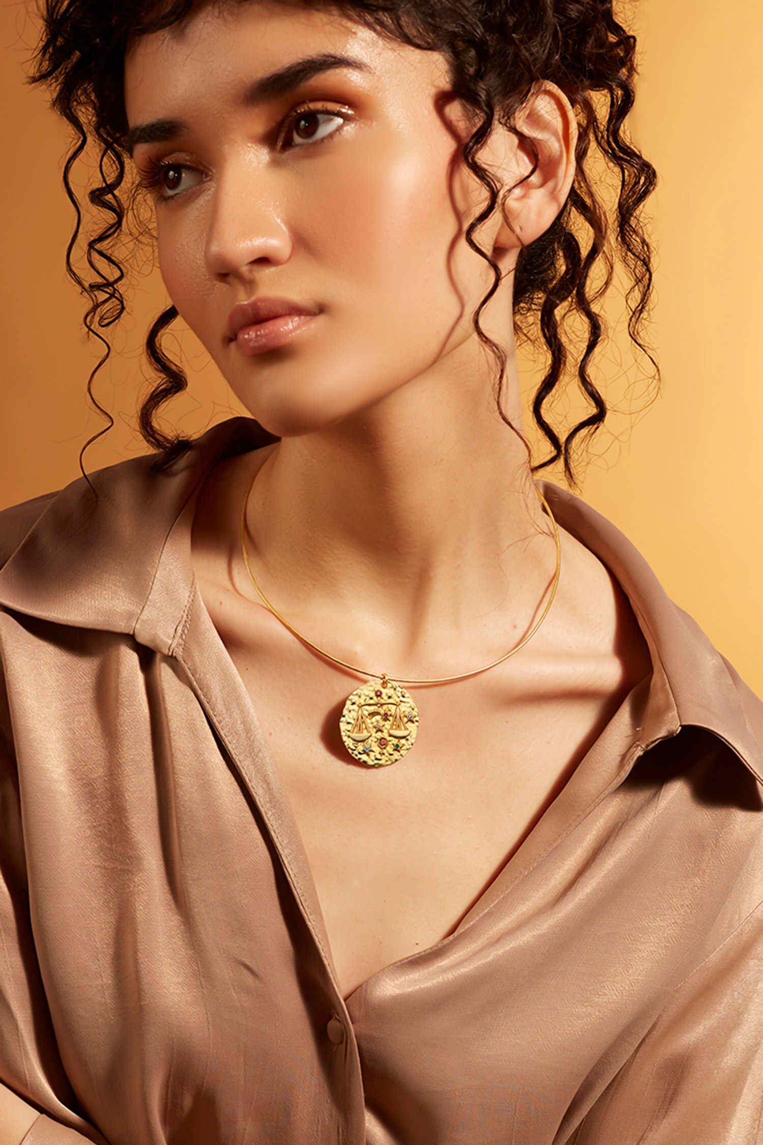 Buy Gold Plated Stone Torque Style Libra Celestial Pendant Necklace by ...