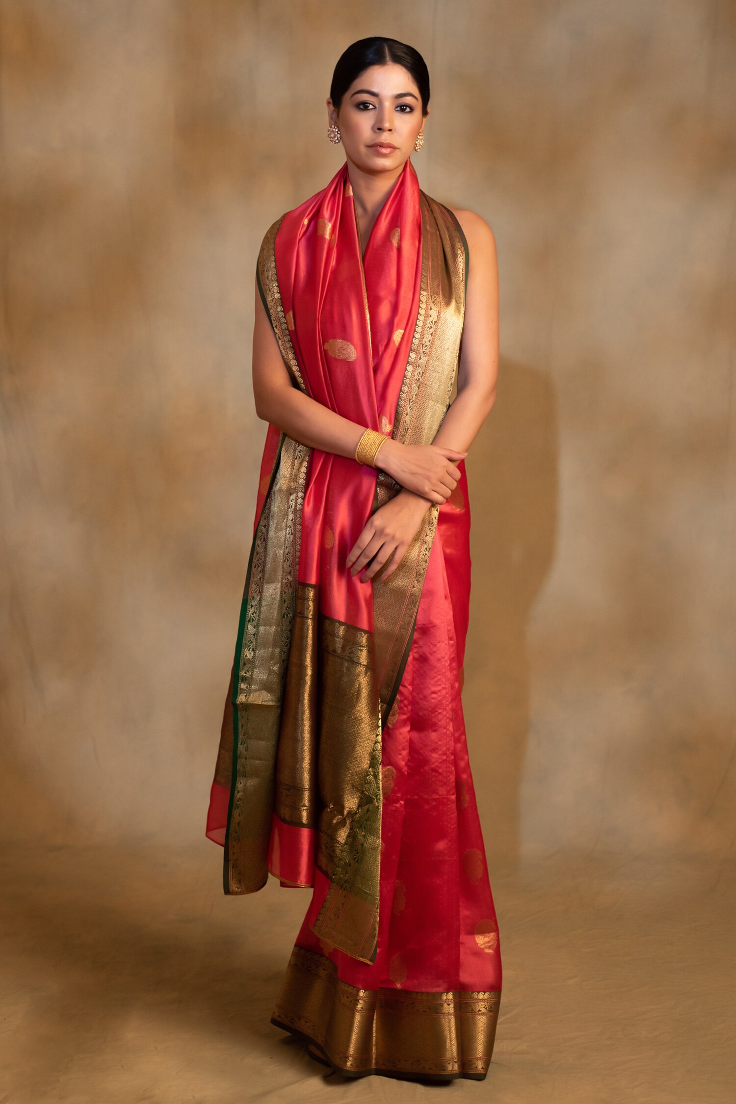 Buy Red Silk Chanderi Paisley Deepa Floral Saree With Unstitched Blouse ...