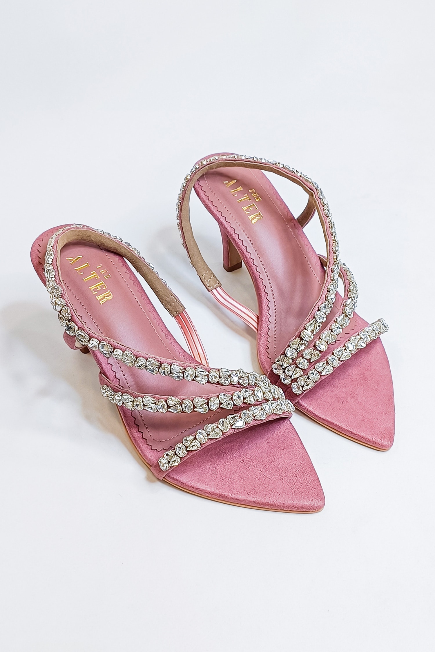 Buy Pink Embellished Kiara Rhinestone Strappy Stilettoes by THE ALTER ...