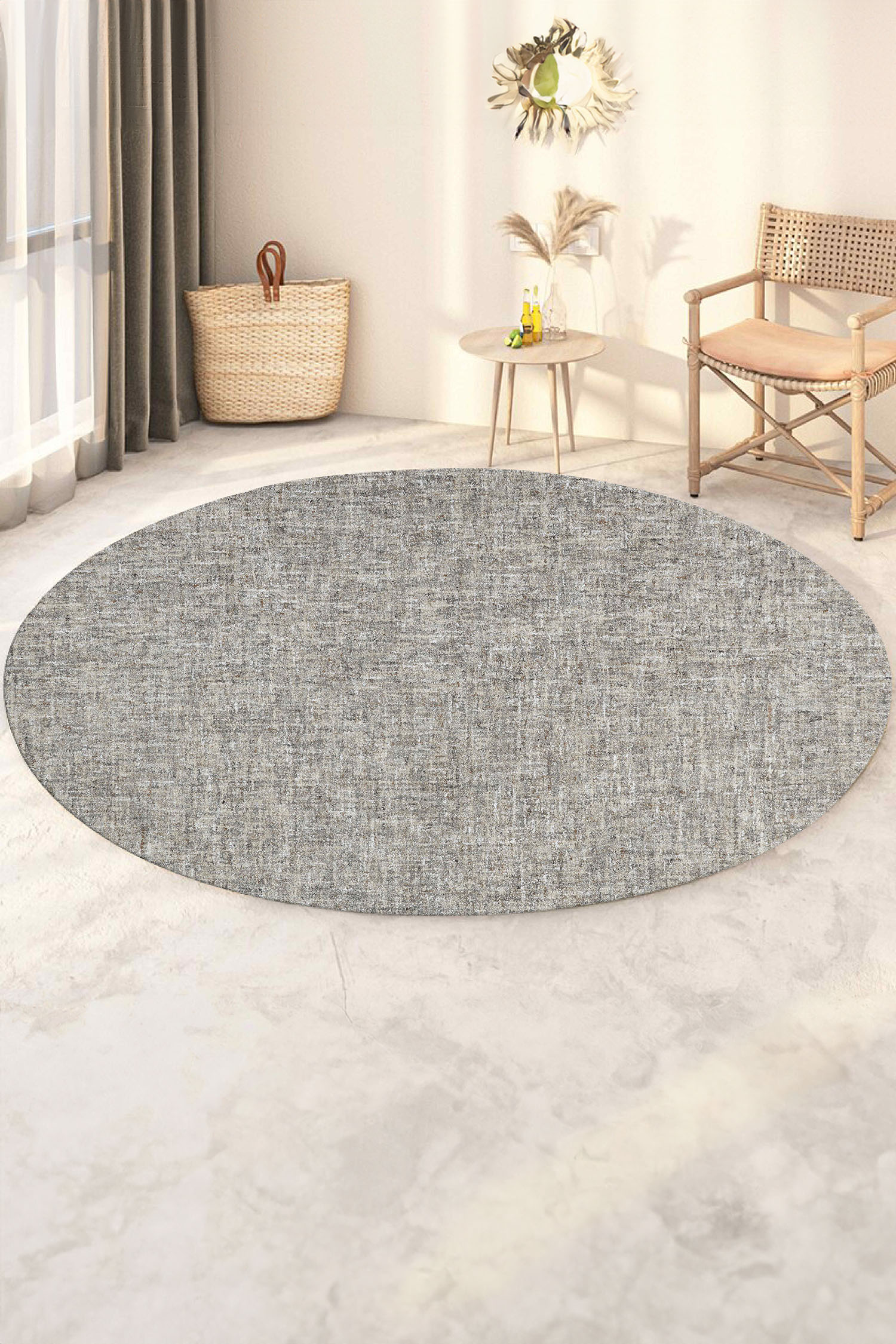 Buy Grey 80% Wool Putty Round Shaped Hand Tufted Rug by Kaleen India ...