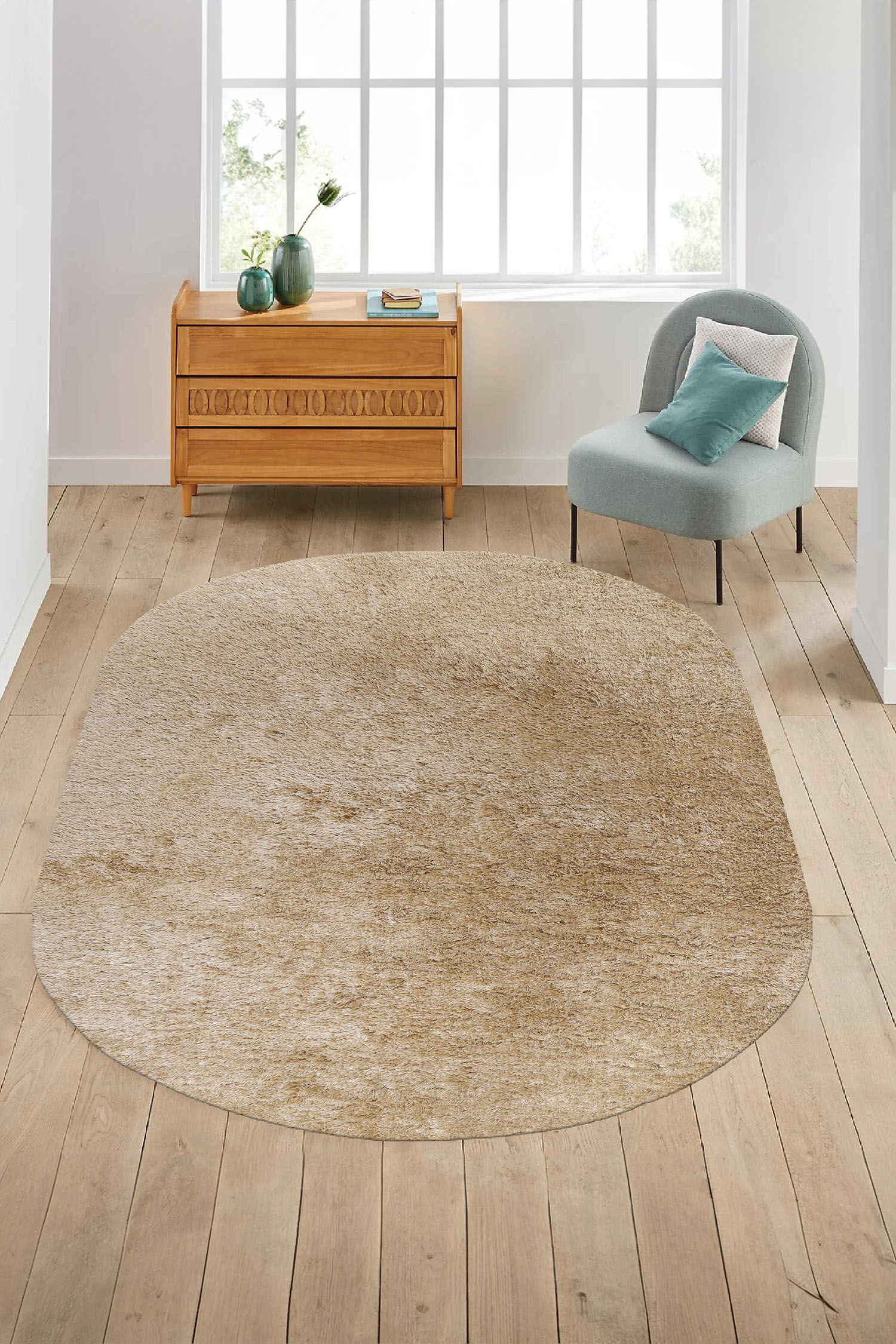 Buy Beige 100% Polyester Oval Shaped Tufted Rug by Kaleen India Online at Aza Fashions.