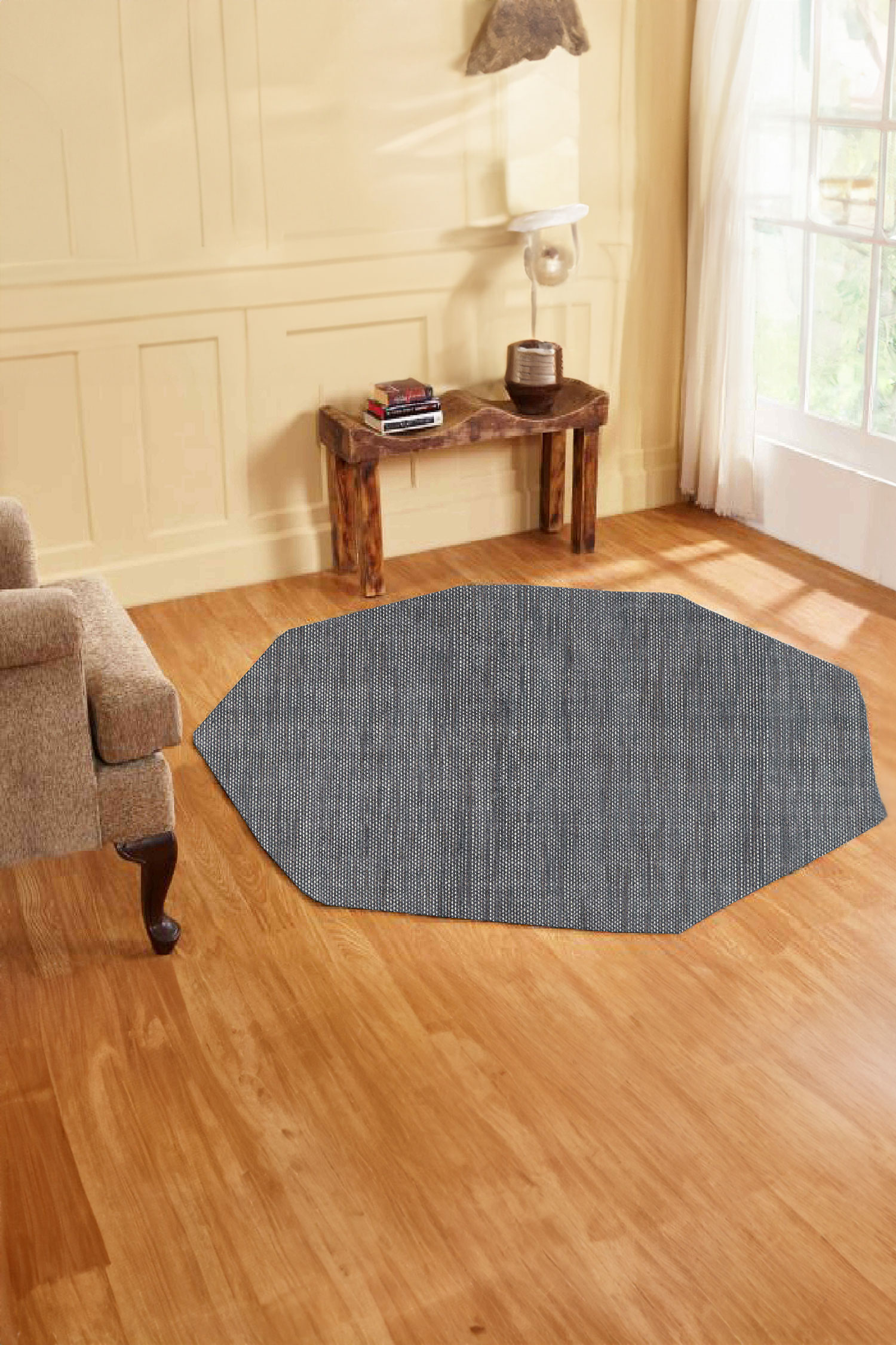 Buy Grey 50% Wool And 50% Viscose Midnight Octagon Shaped Tufted Rug by ...