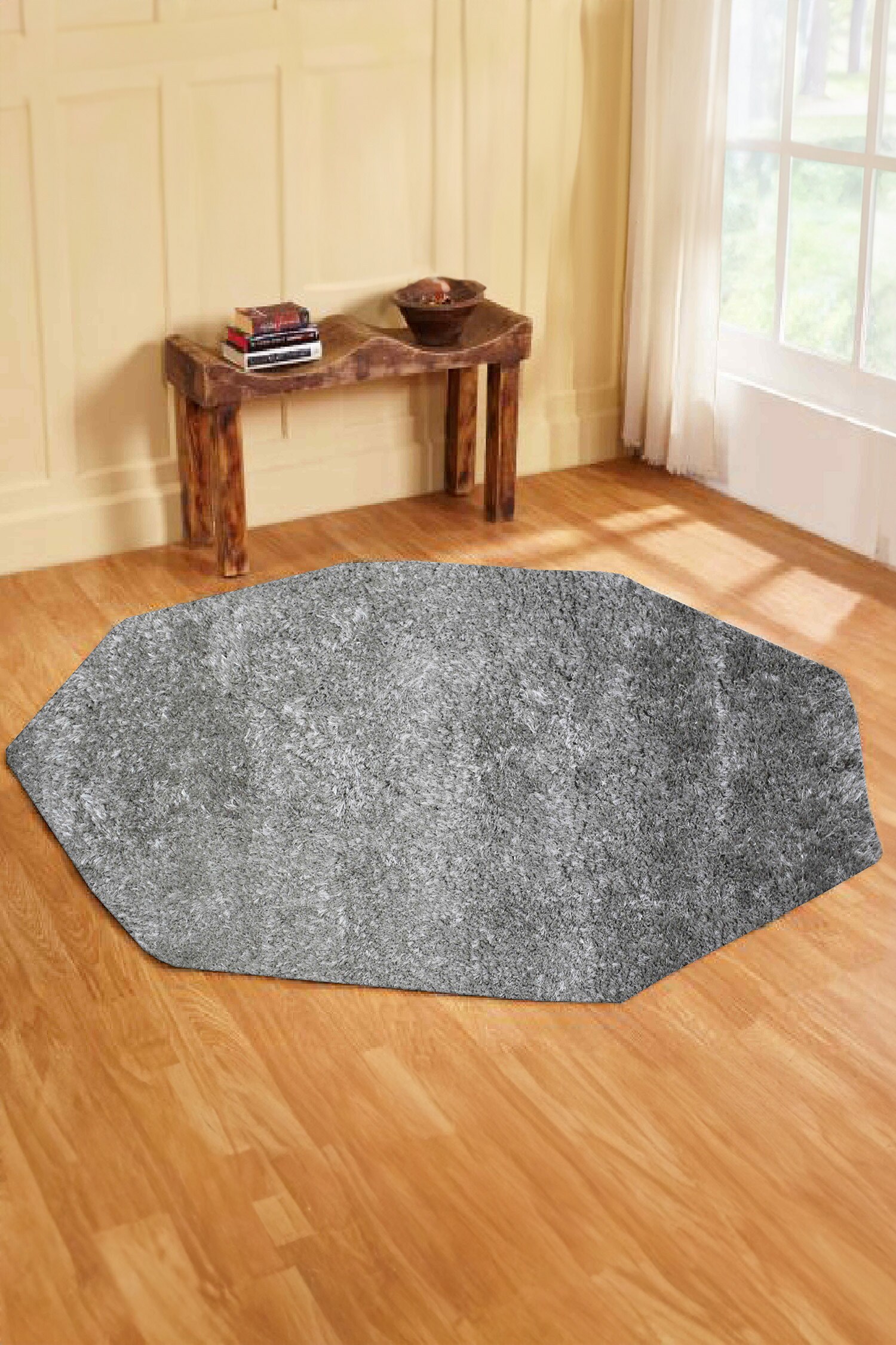 Buy Silver 100% Polyester Hand Tufted Solid Octagon Rug by Kaleen India ...