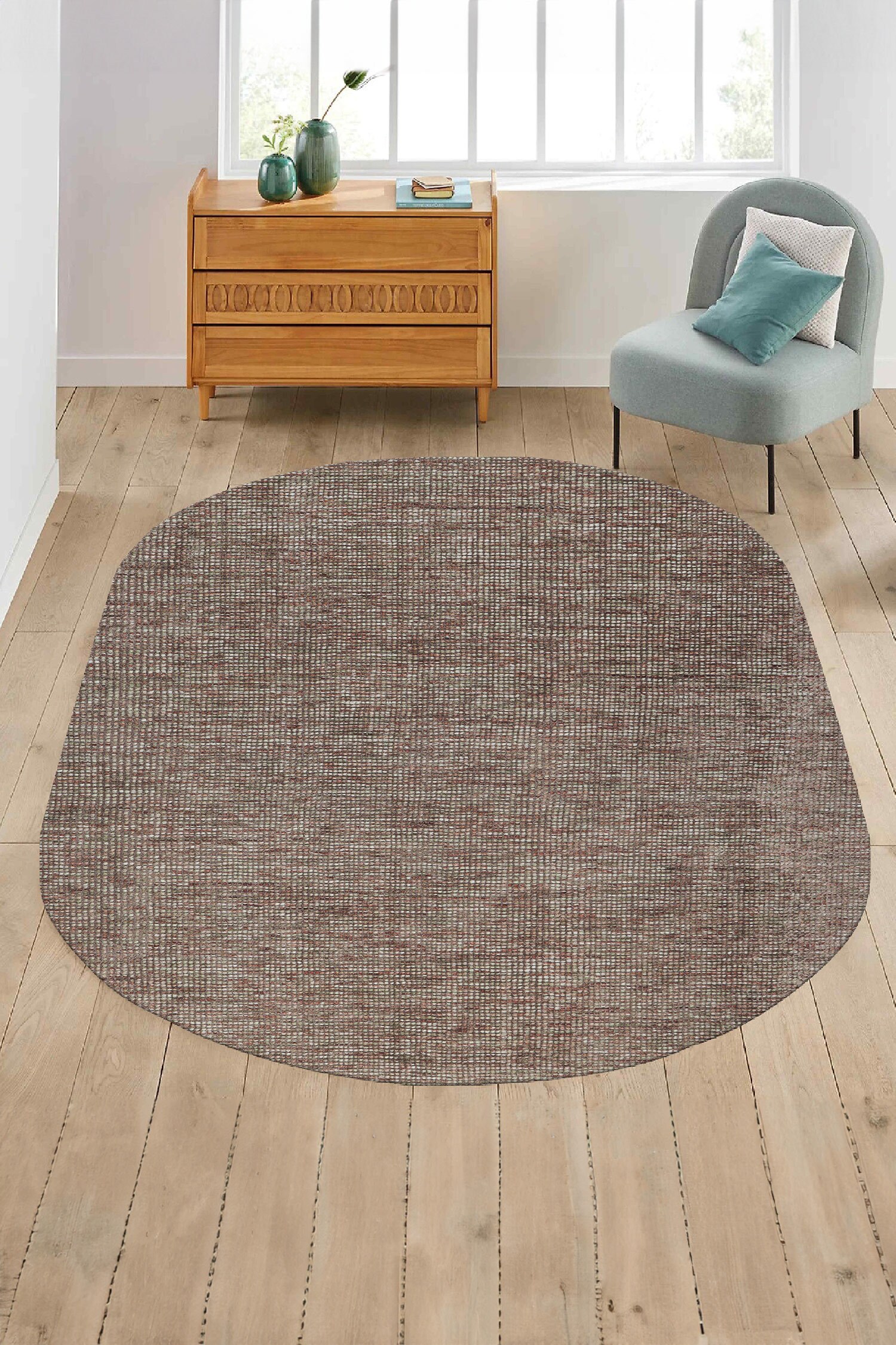 Buy Brown 60% Wool Handwoven Checkered Pattern Oval Rug by Kaleen India ...