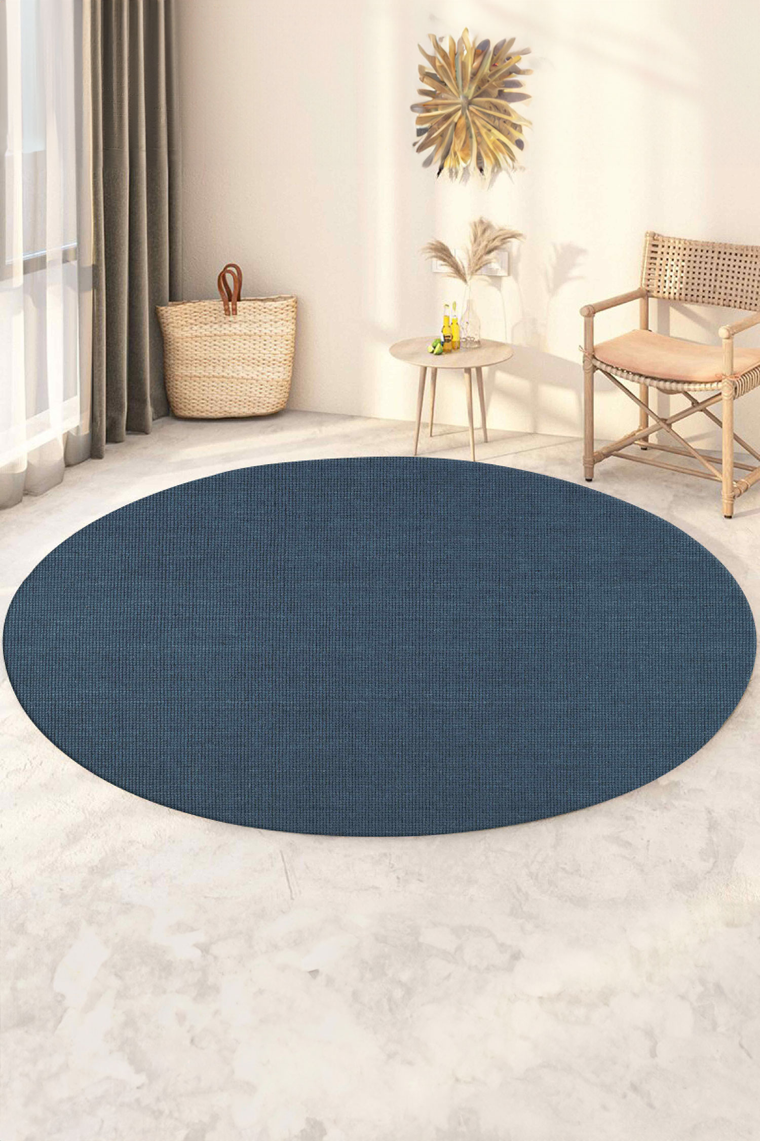Buy Blue 100% Wool Solid Round Shaped Rug by Kaleen India Online at Aza Fashions.