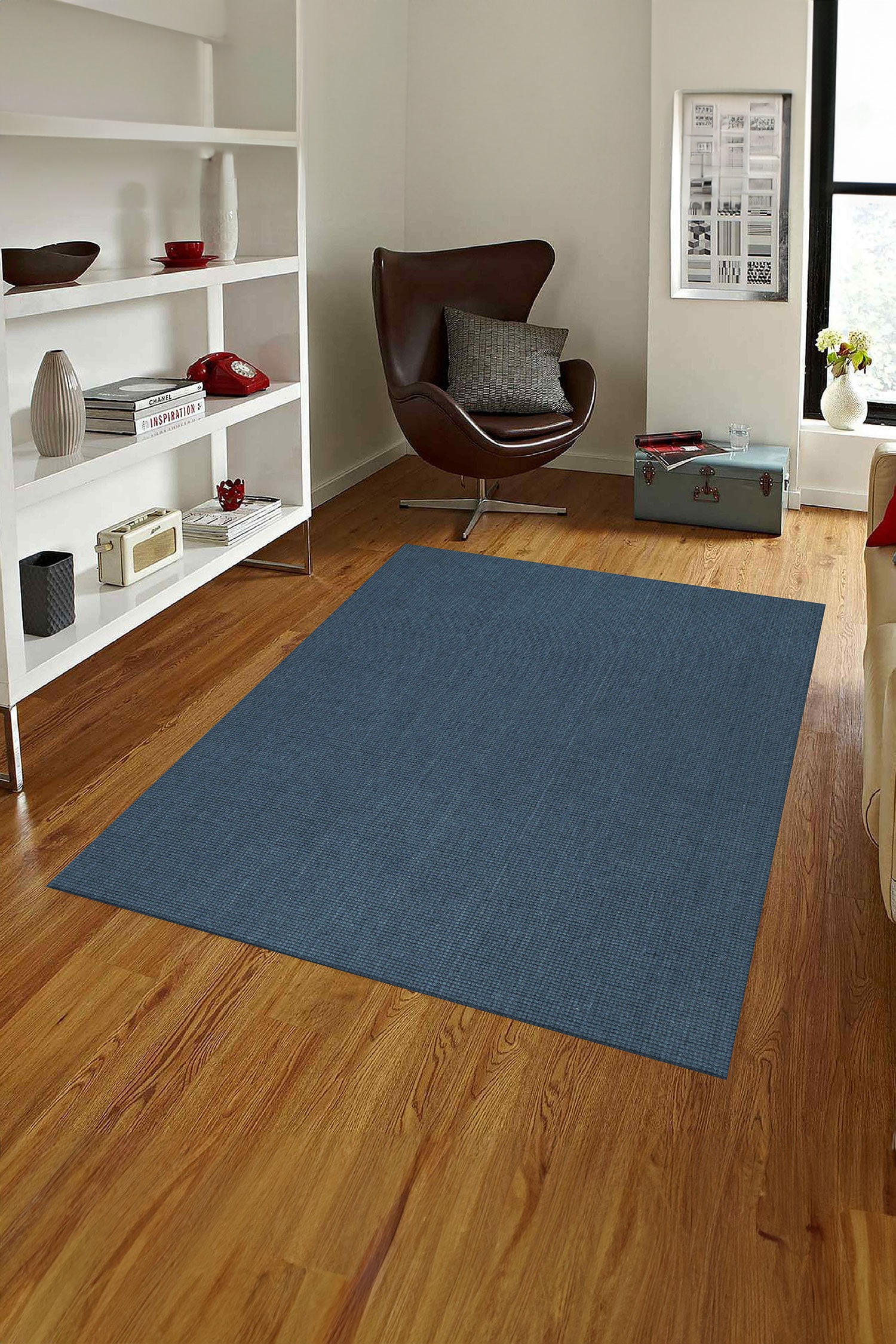 Buy Blue 100% Wool Handwoven Solid Square Shaped Rug by Kaleen India ...