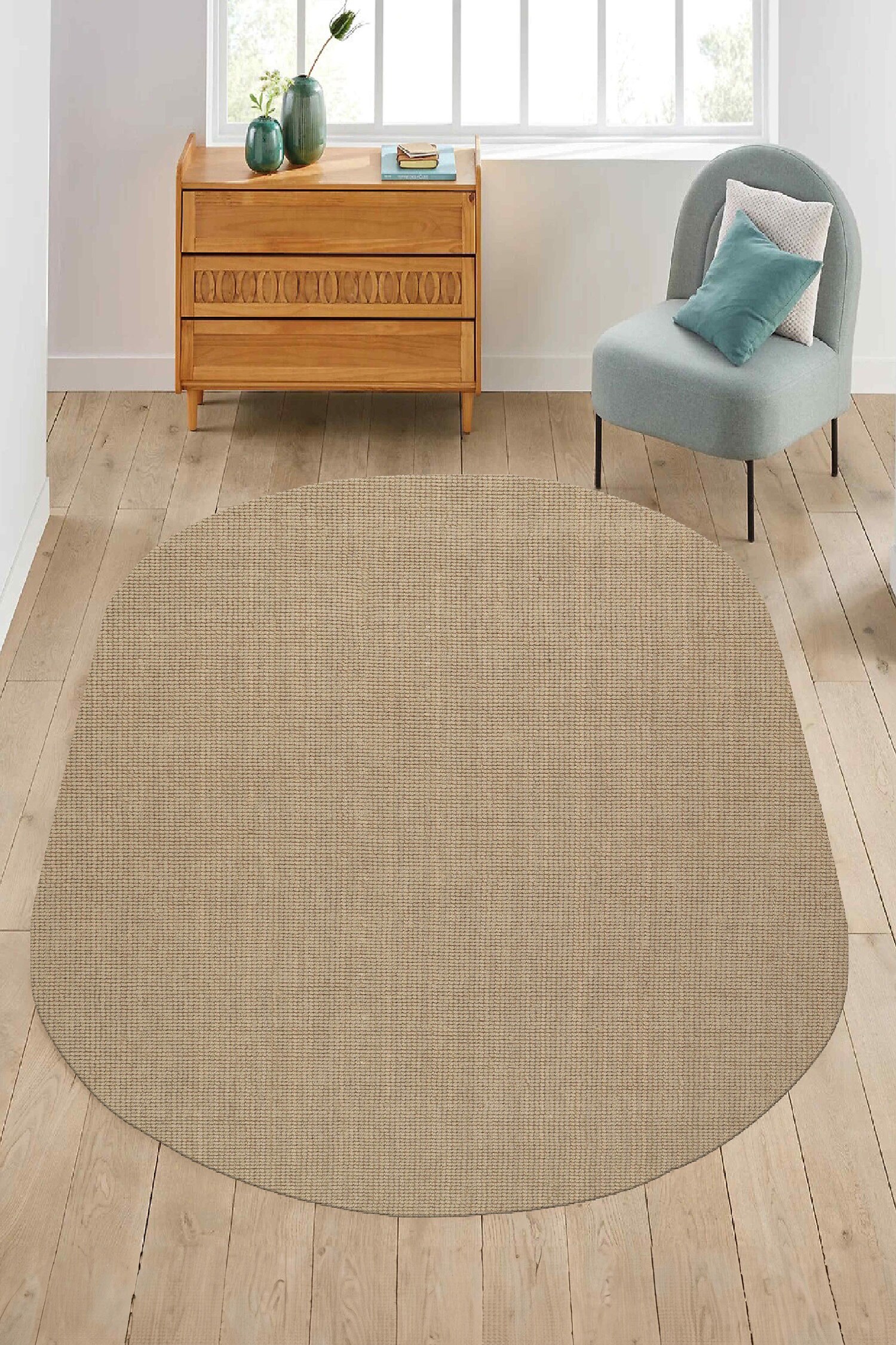 Buy Beige 100% Wool Wheat Solid Oval-shaped Rug by Kaleen India Online ...