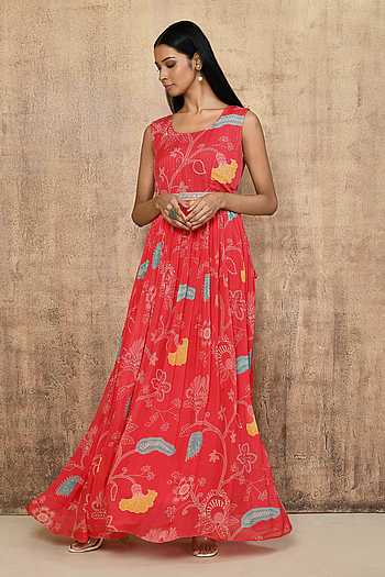 Buy Pink Anarkali: Chinon; Inner Lining: Buttercrepe Print Rafflesia ...