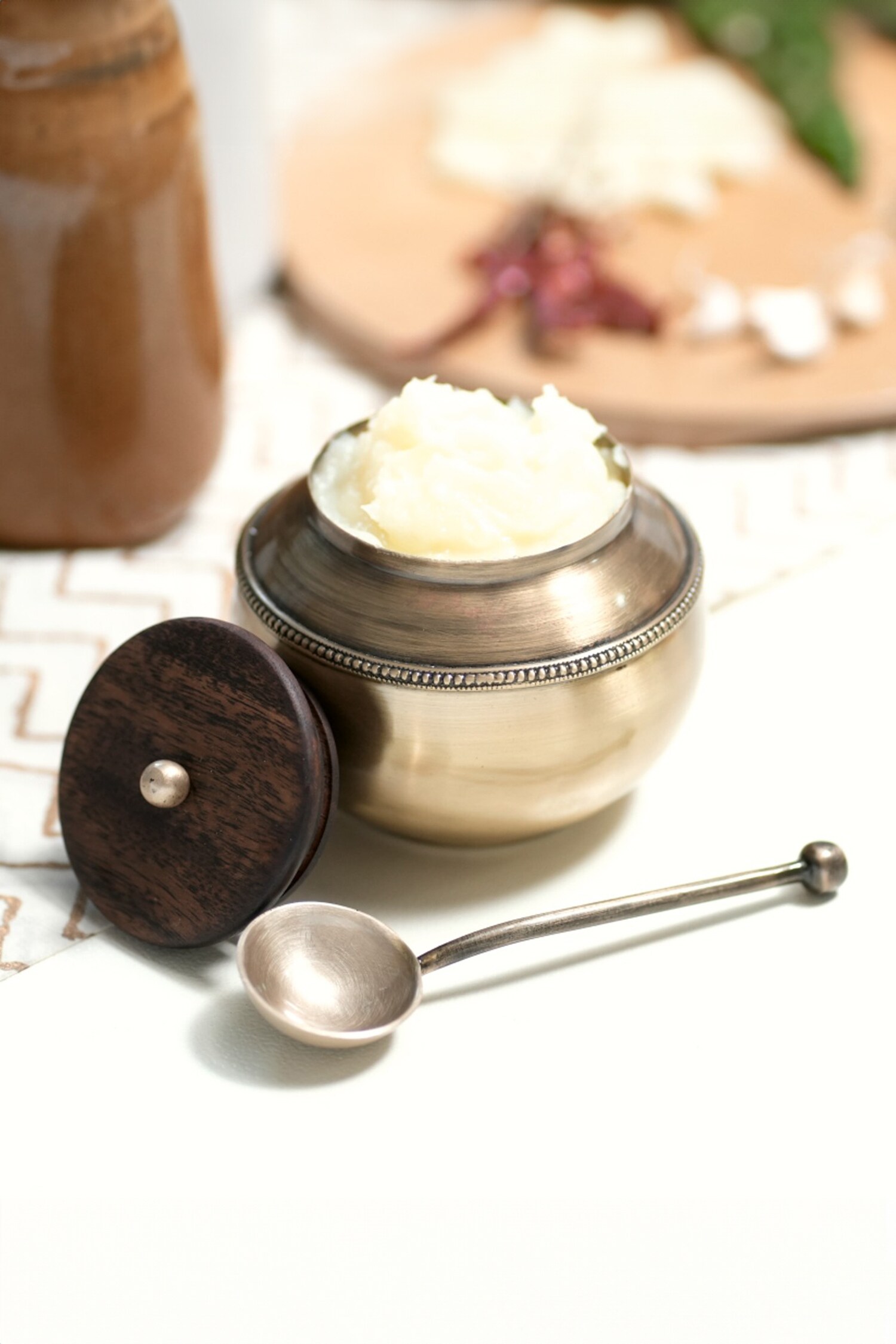 COURTYARD Gold Brass Dual Shaded Ghee Container With Spoon