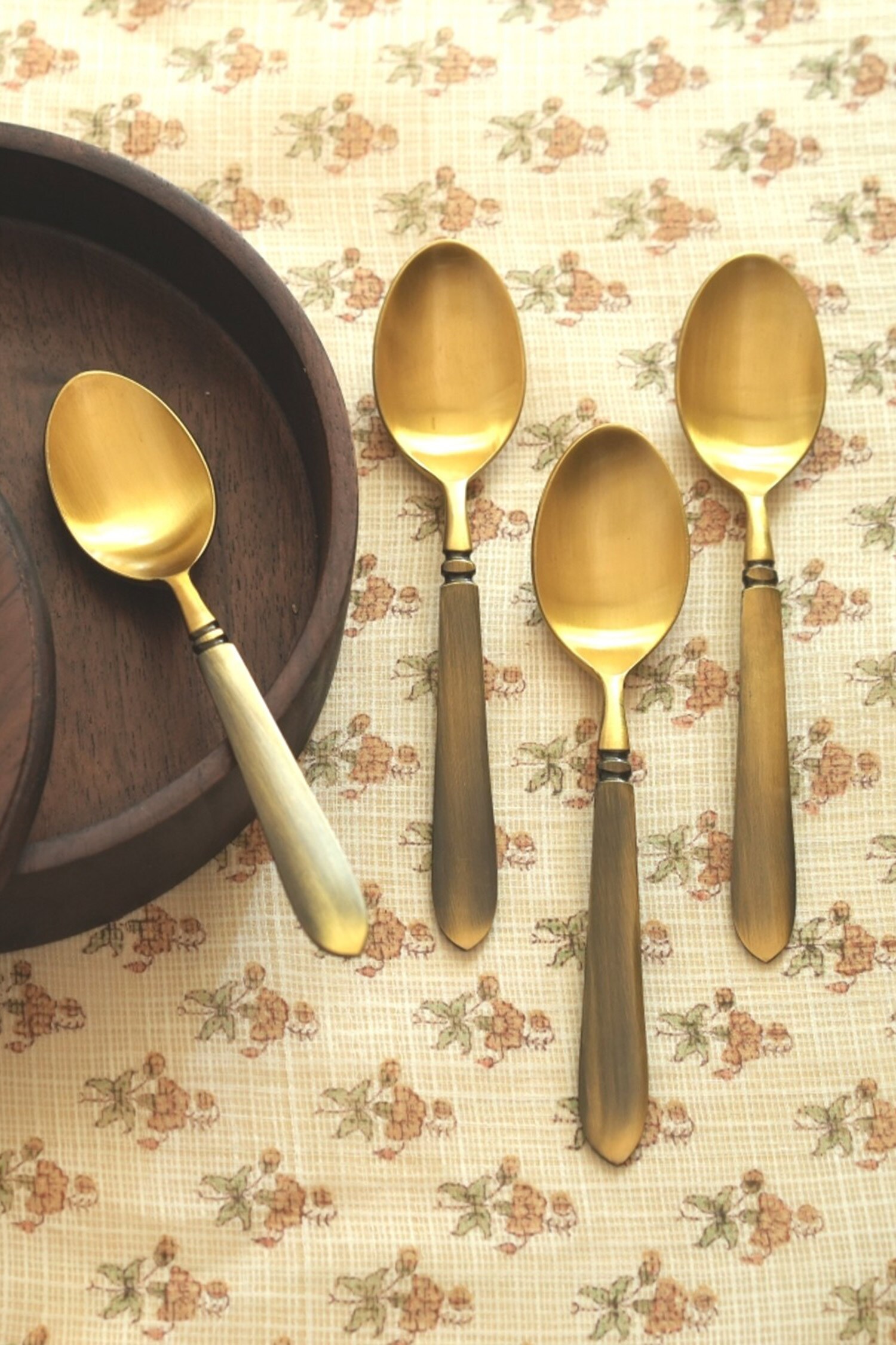 COURTYARD Gold Brass Carved Reti Tea Spoons - Set Of 4