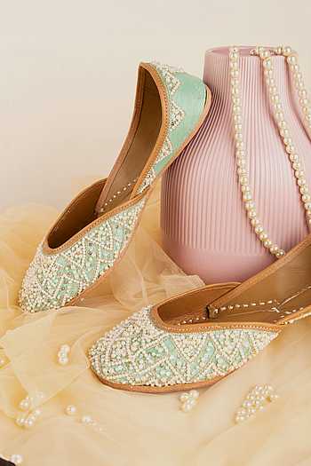 Buy Green Pearl Moti Haar Embellished Juttis by Azora Online at Aza ...