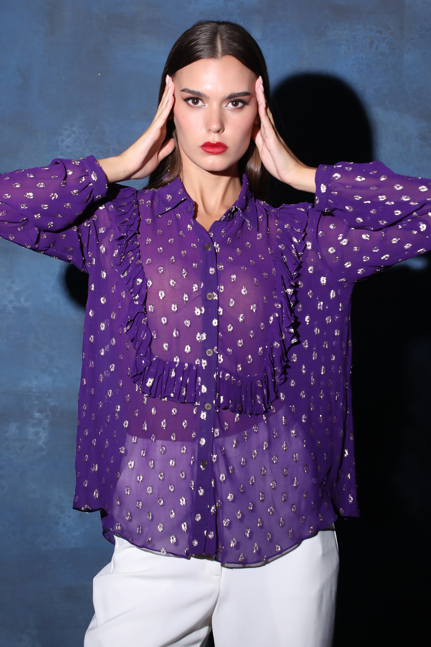 Buy Purple Georgette Collared Textured Button Down Shirt For Women By Swatee Singh Online At Aza