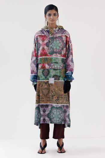 Buy Multi Color Tafta Print Kaleidoscope Hooded Neck Rory Jacket For ...