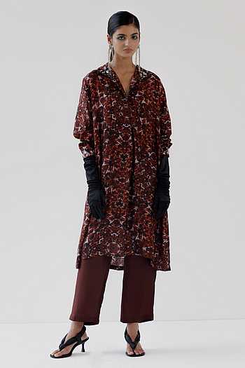 Buy Red Silk Print Kaleidoscope Collared Zoe Dress For Women by Yavi ...