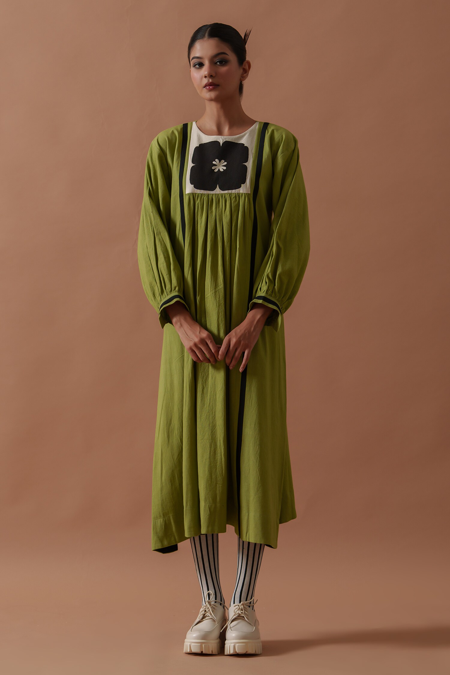 Buy Green Handwoven Cotton Printed Handblock Round Floral Hand Dress ...