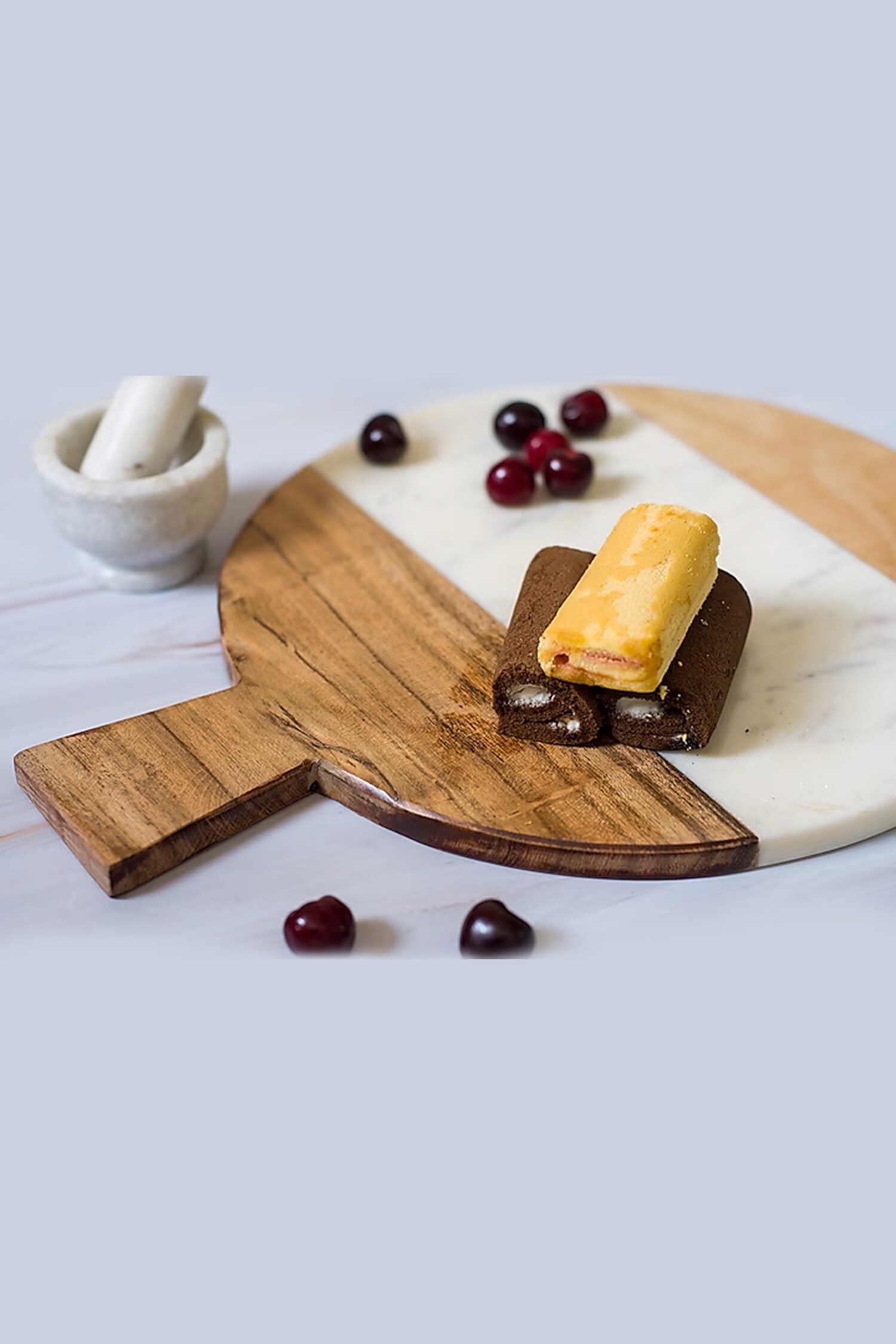 The Modern Storey White Baswara Marble Colorblock Round Shaped Tray