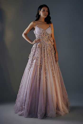 Buy Purple Net Hand Embroidered 3d Floral Plunged Sweetheart Corset ...