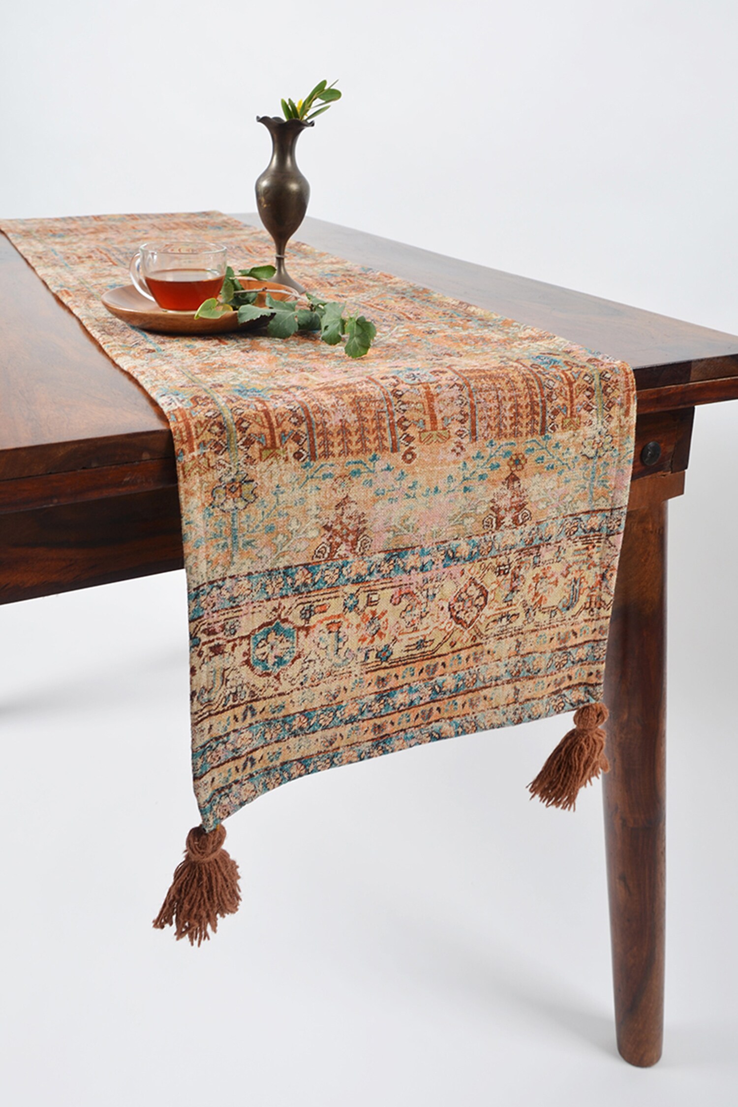 Buy Beige Cotton Moire Mughal Print Table Runner by ORNA Online at Aza ...