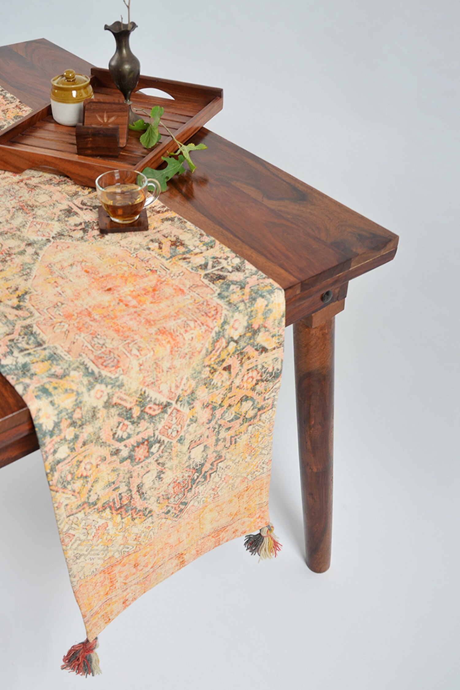 Buy Multi Color Cotton Splash Mughal Distress Print Table Runner by ...