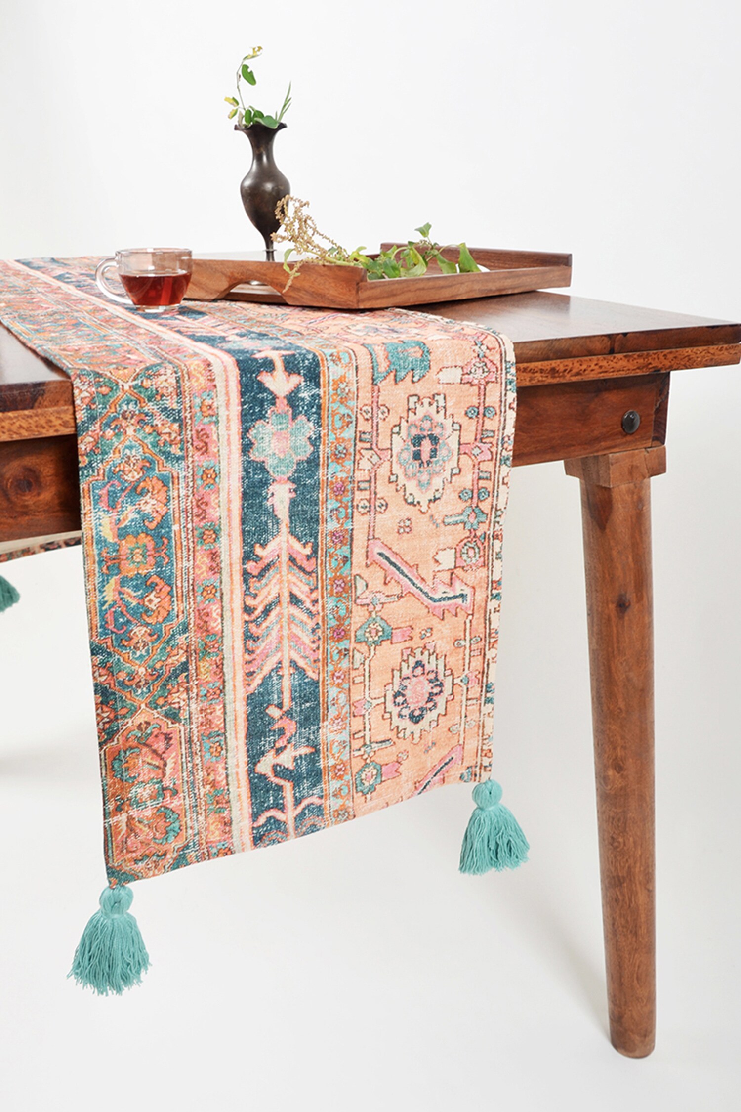 Buy Blue Cotton Taj Vintage Distress Print Table Runner by ORNA Online at Aza Fashions.
