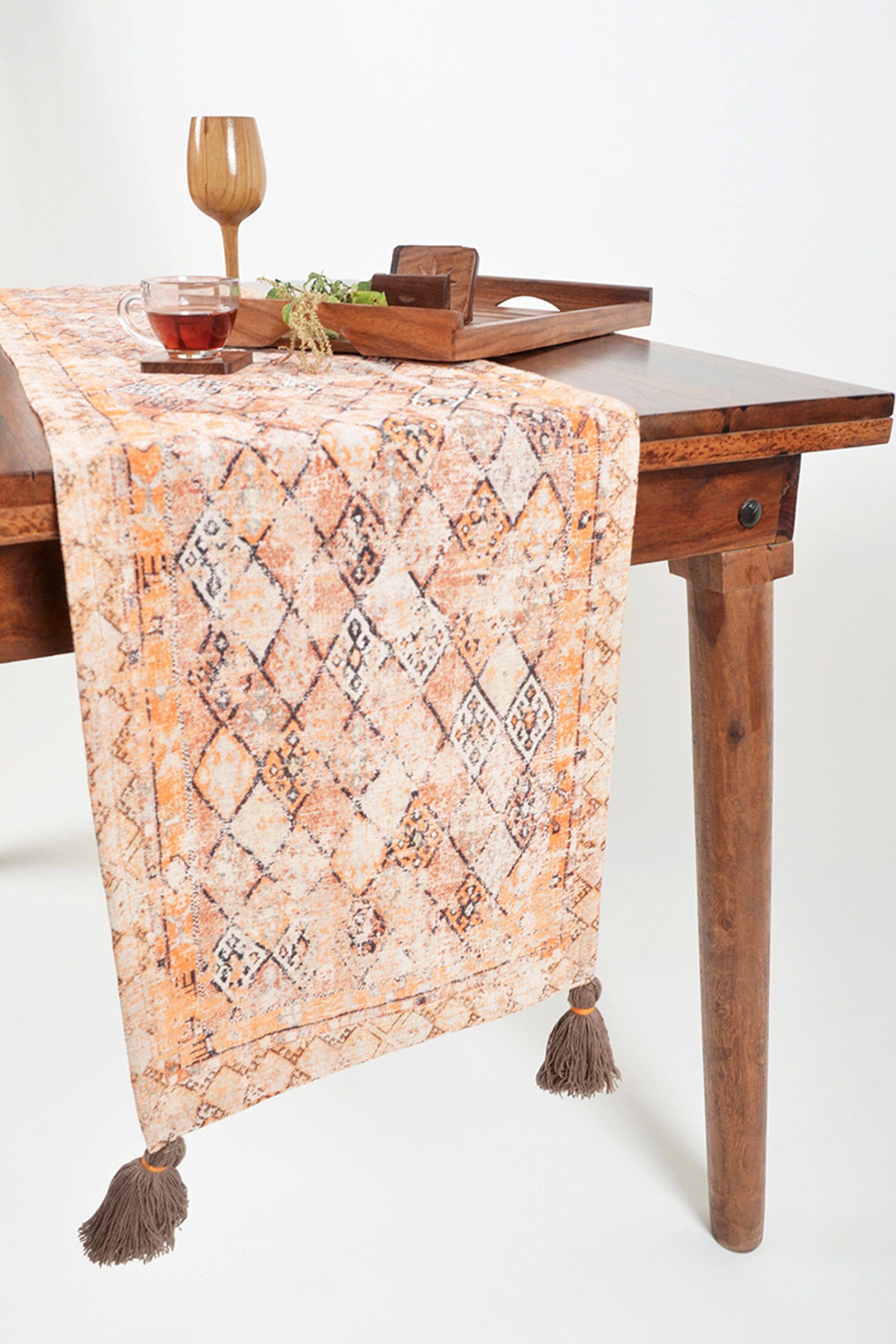 Buy Multi Color Cotton Midcentury Kilim Mughal Print Table Runner by ...