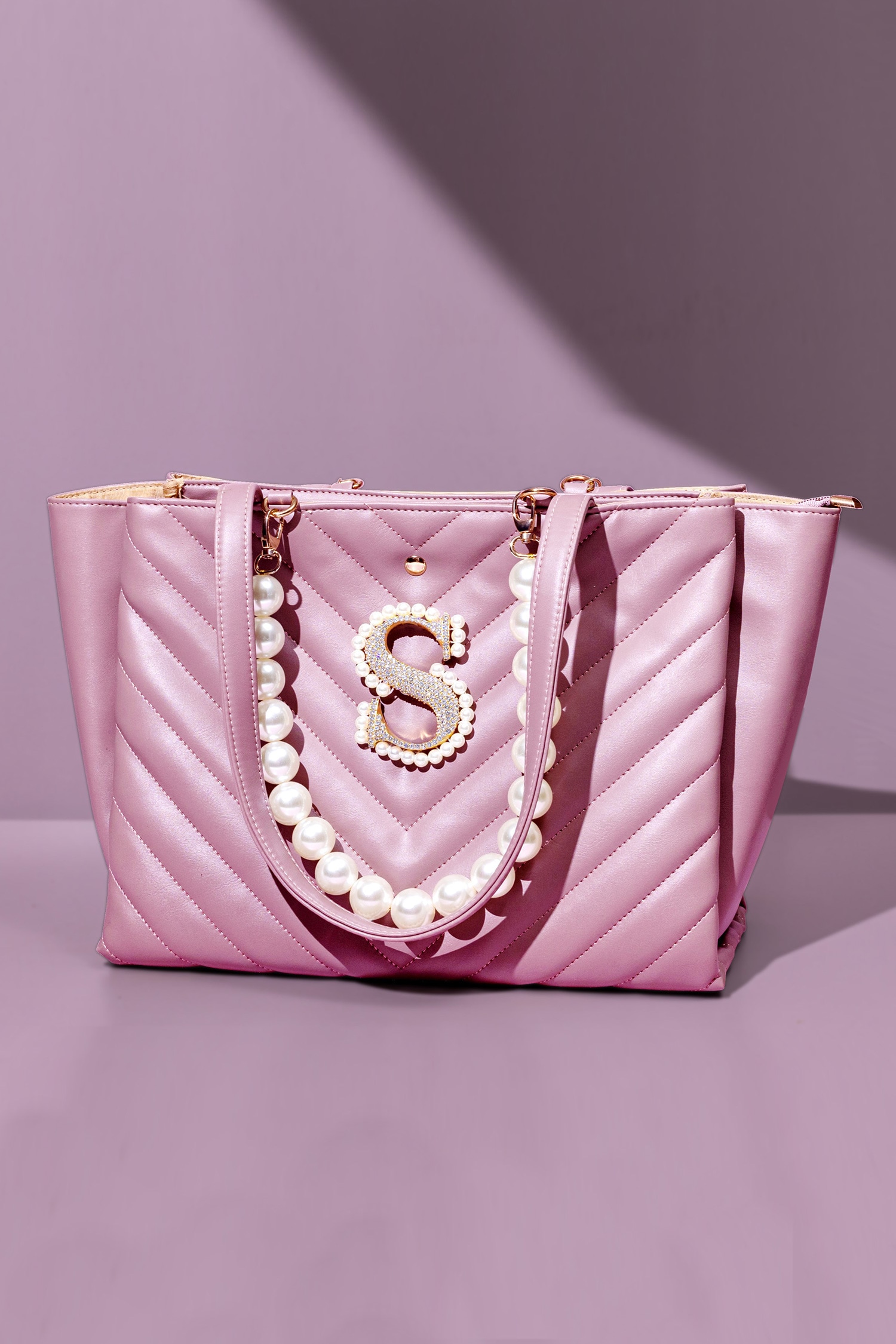 Buy Purple Embellished Vegan Leather Personalized Quilted Tote Bag by ...