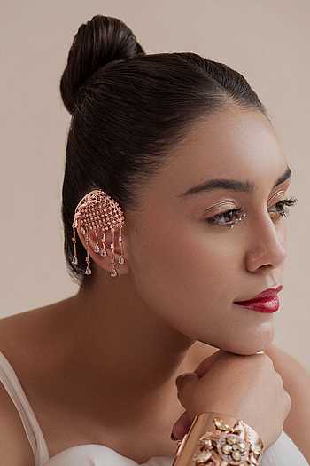 Buy Pink Carved Work Jaguar Embellished Ear Cuffs by Opalina Soulful ...