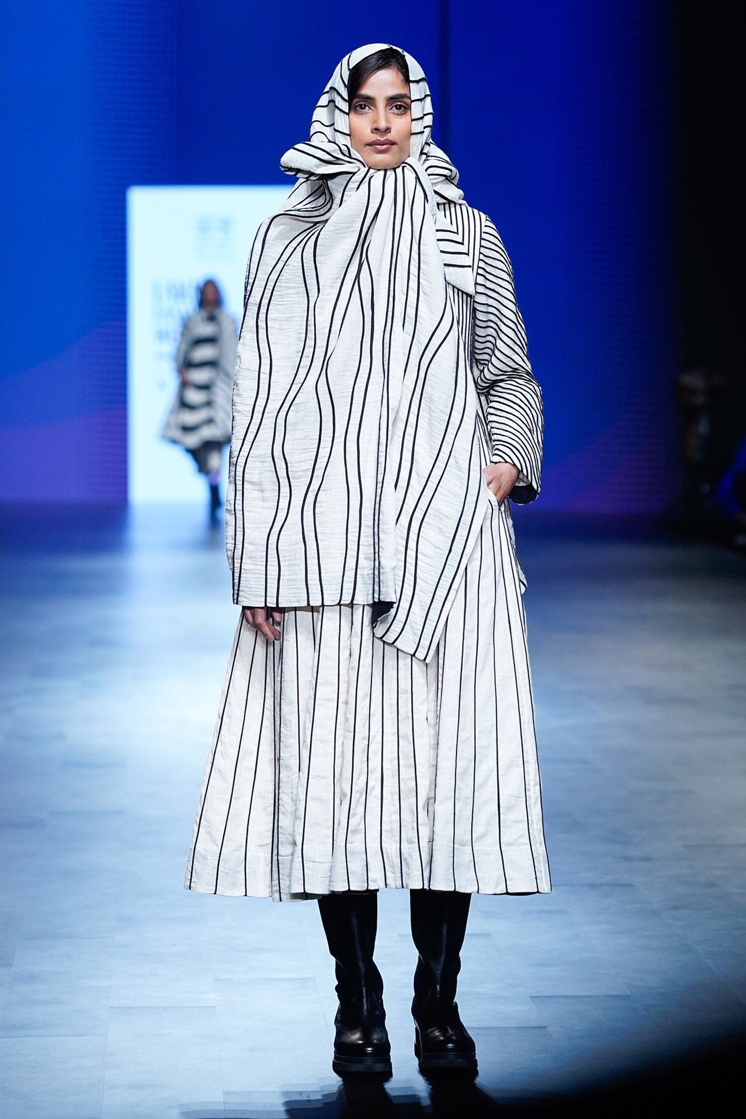 Buy Black Kala Cotton Pin Stripe Applique Round Neck Midi Dress For ...