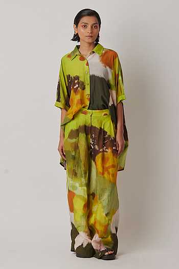 Buy Green 100% Linen Orgey Full Length Pant For Women by Yavi Online at ...