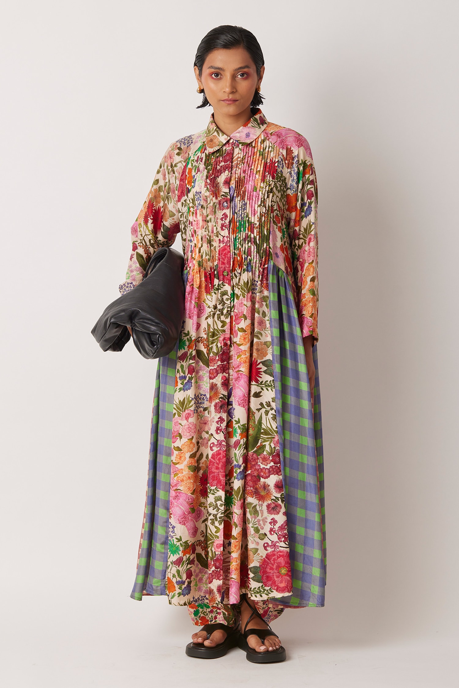 Buy Pink 100% Silk Print Botanic Floral Collar Neck Imfy Maxi Dress For ...