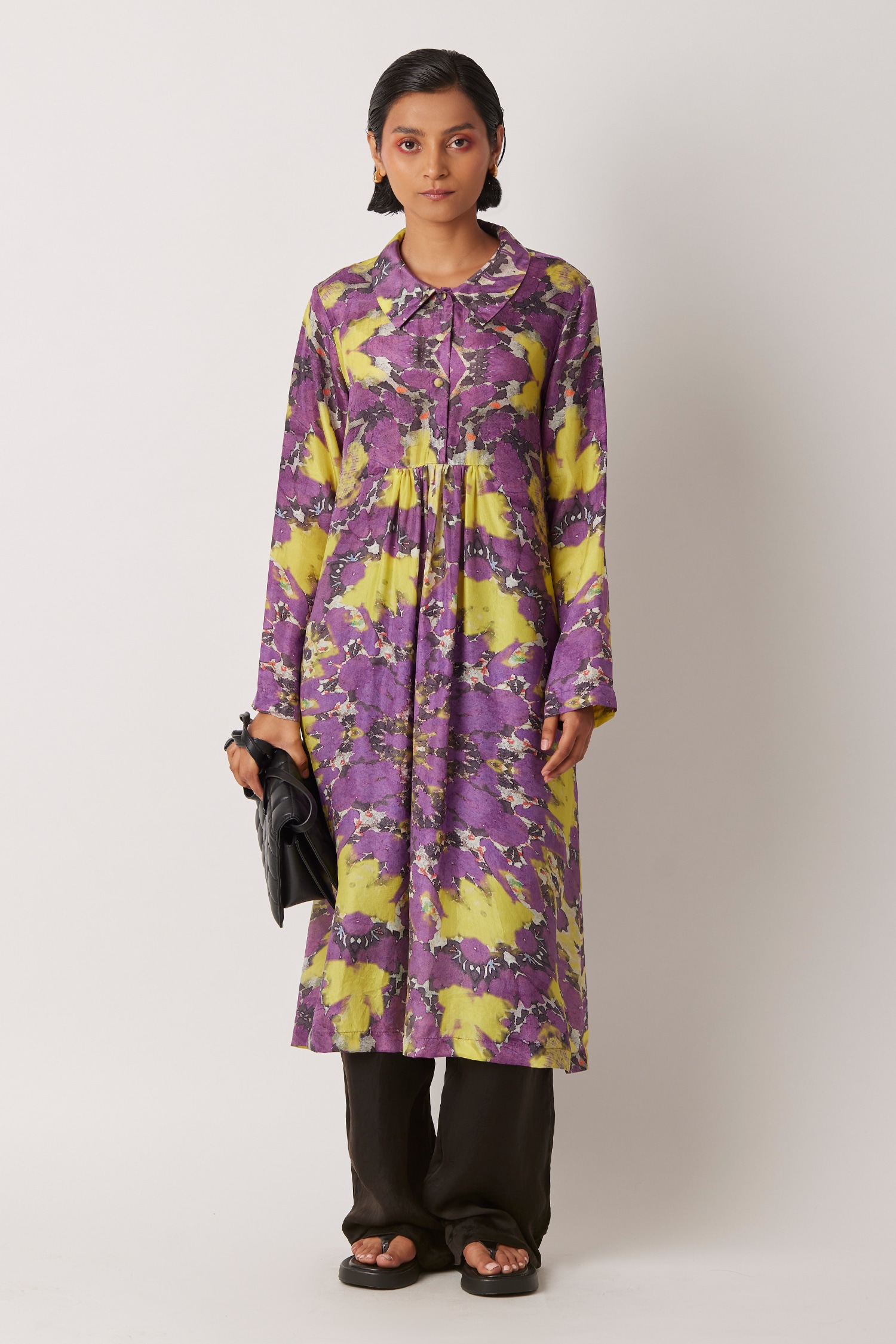 Buy Purple 100% Silk Print Kaleidoscope Collar Neck Motley Dress For ...