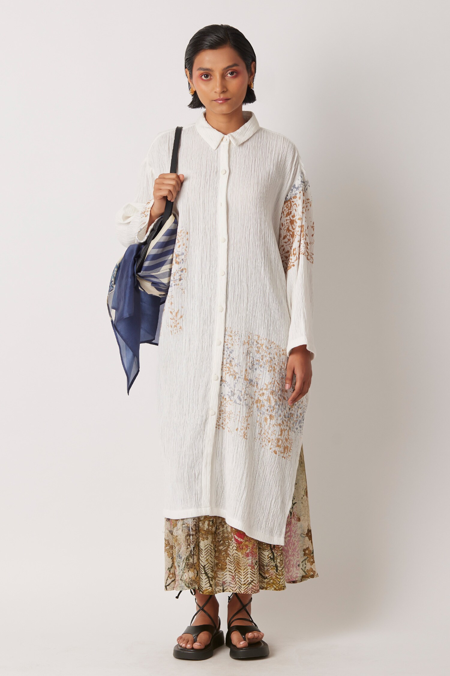 Buy White Crinkled Cotton Collar Neck Calla Shirt Dress For Women by ...