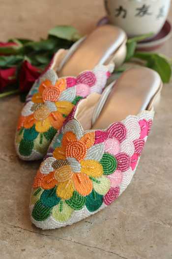 Buy Multi Color Embellished Of Peace Mules by Foot Fuel Online at Aza ...