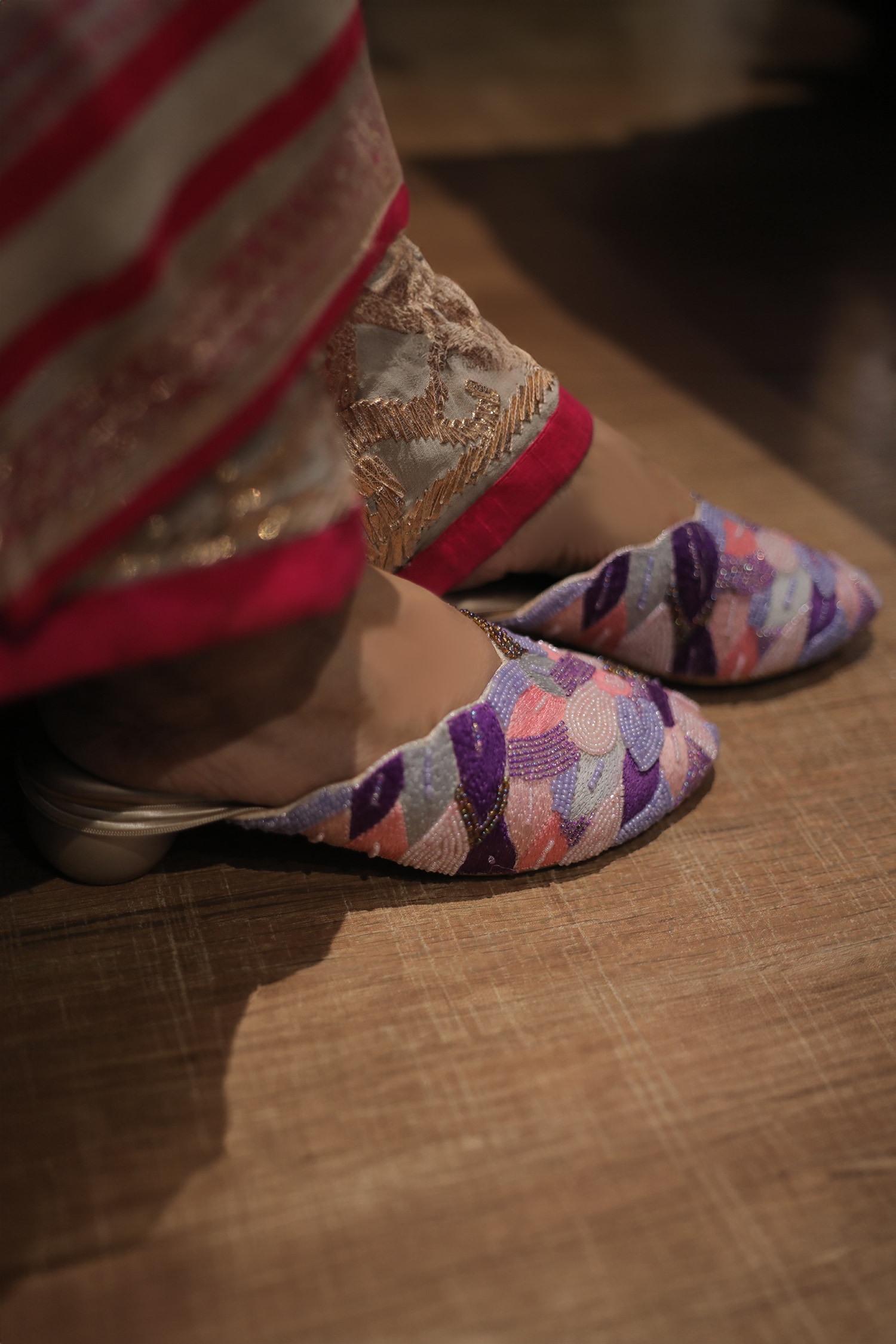 Buy Multi Color Beads Bloom Petals Embellished Matka Heels by Foot Fuel ...