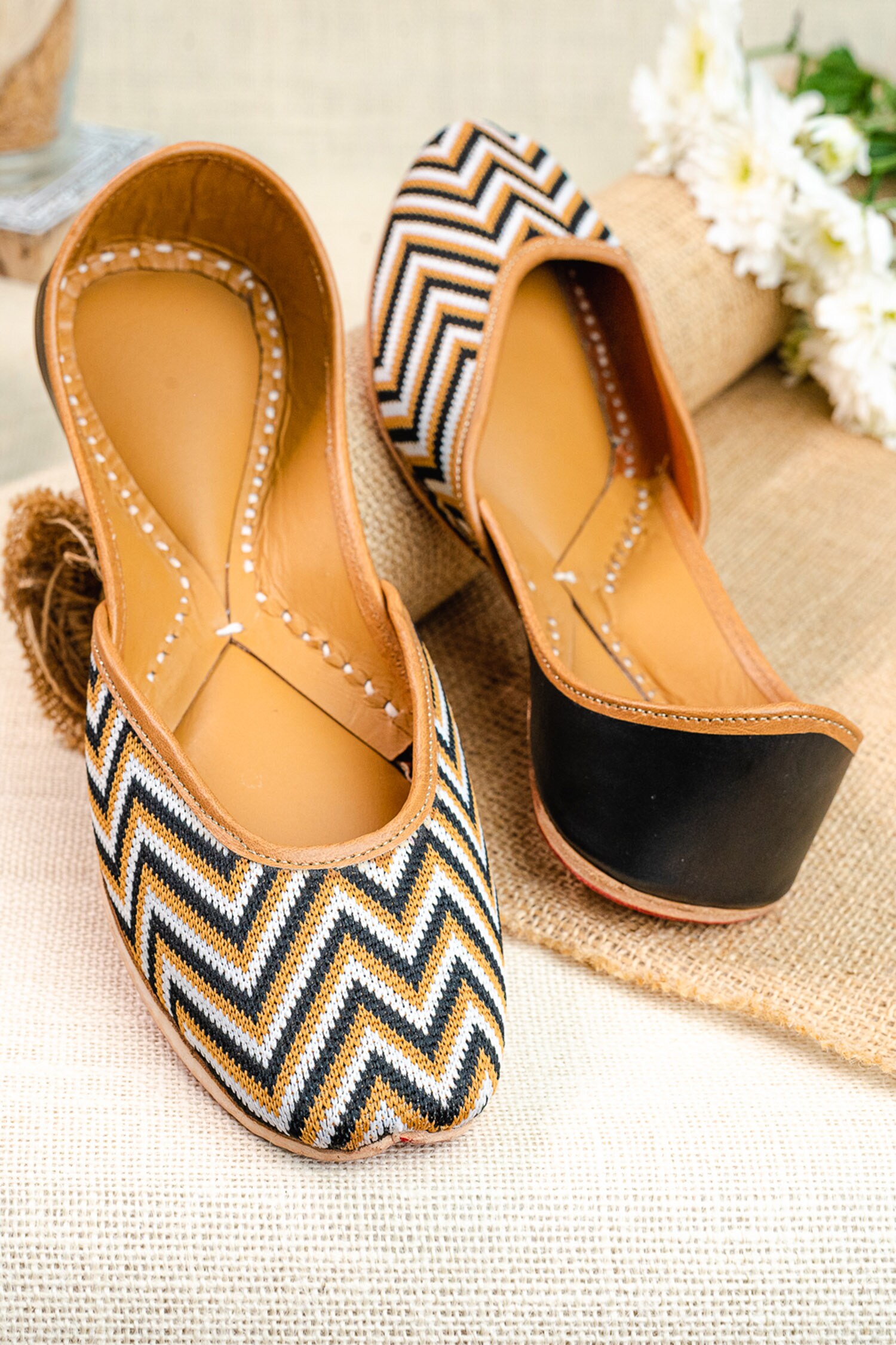 Buy Black Chevron Pattern Juttis by NR BY NIDHI RATHI Online at Aza ...