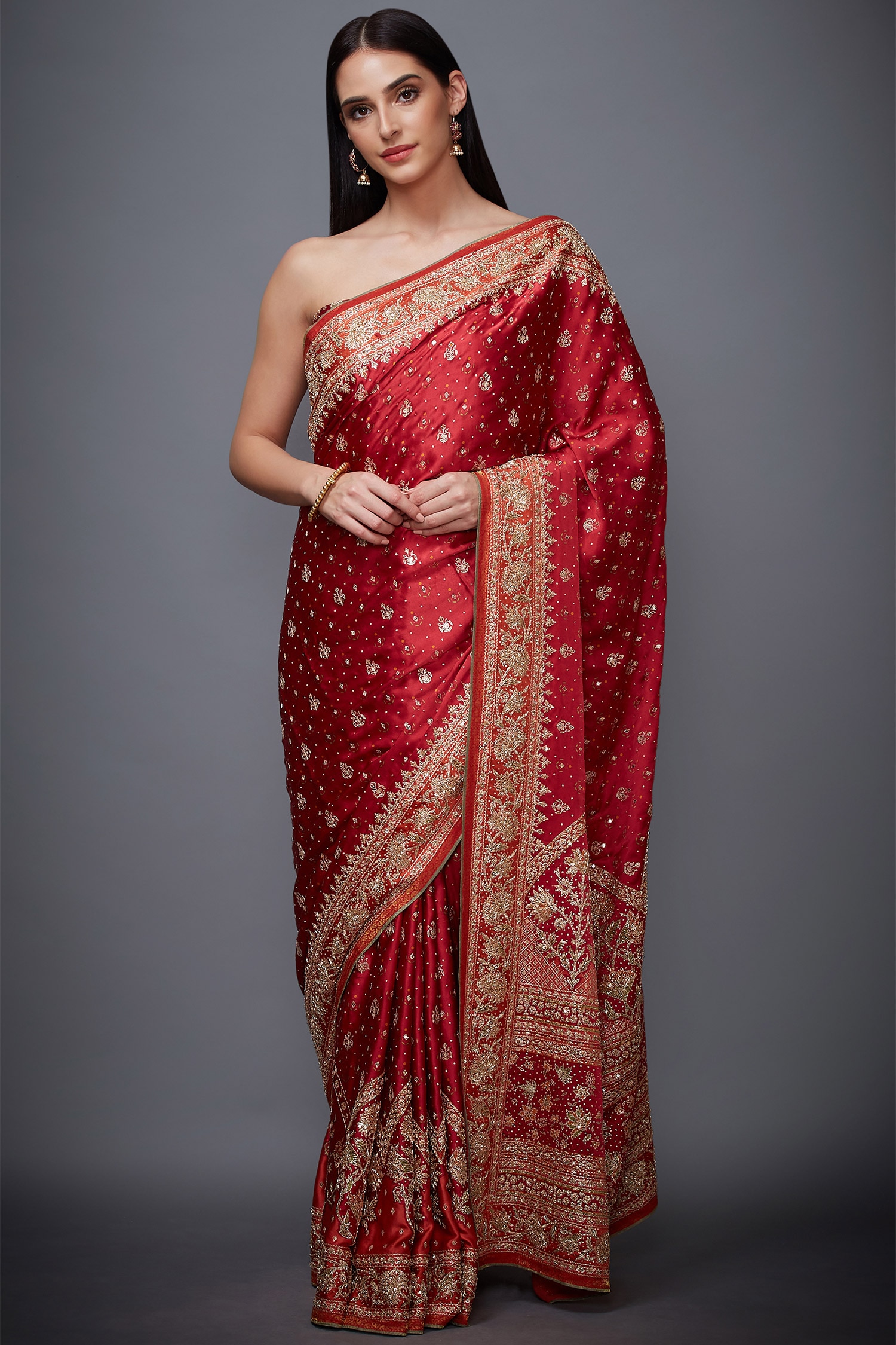 Buy Red Satin Silk Embroidered Saree For Women by RI.Ritu Kumar Online ...