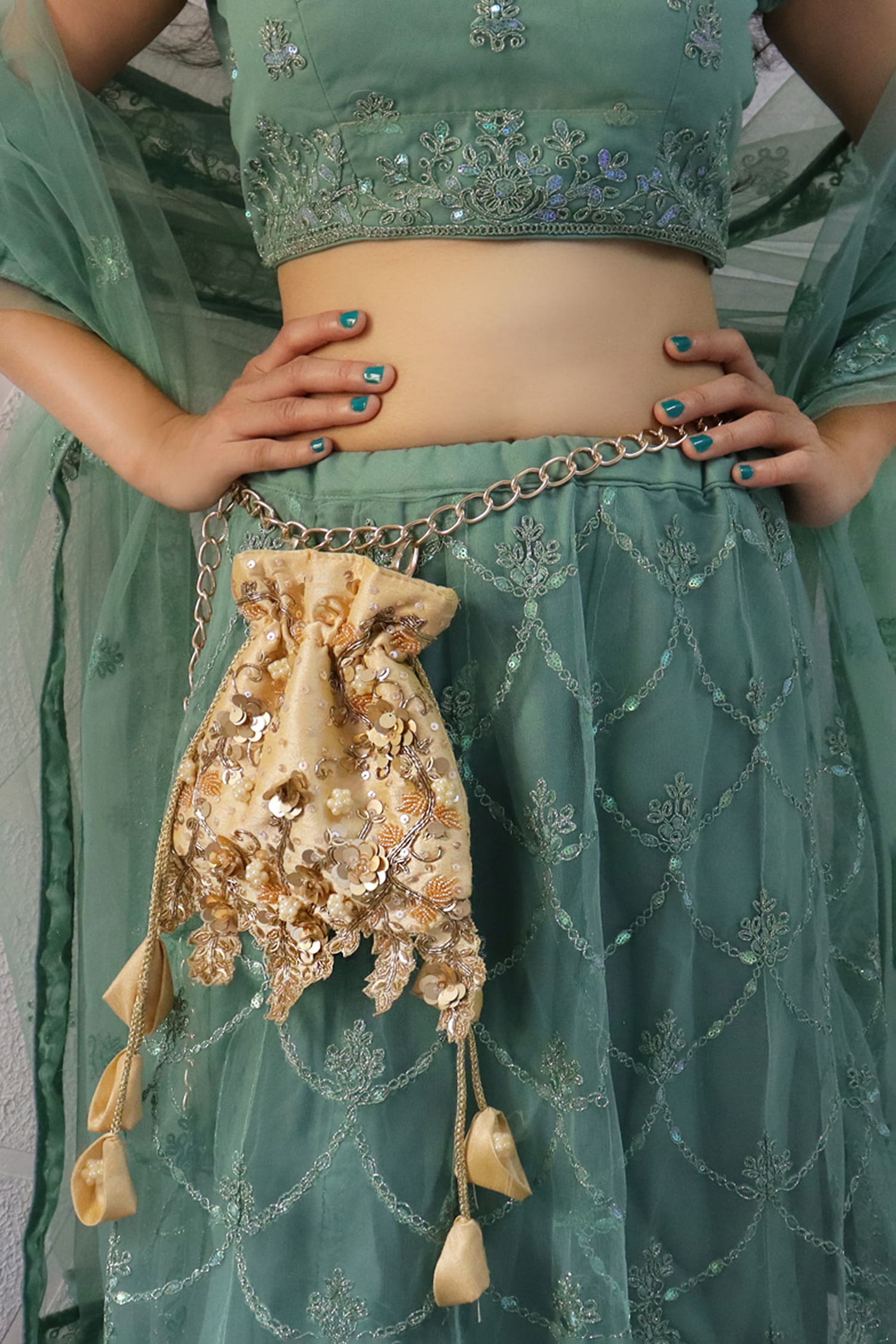 Buy Gold Embellished Silk Floral Potli by Soho Boho Studio by Aarti ...