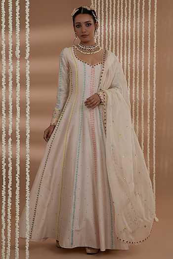 Buy Ivory Chanderi Embroidery Floral Tear Vasanti Anarkali With Dupatta ...