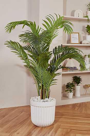 Buy White Striped Ruffle Planter by Mason Home Online at Aza Fashions.
