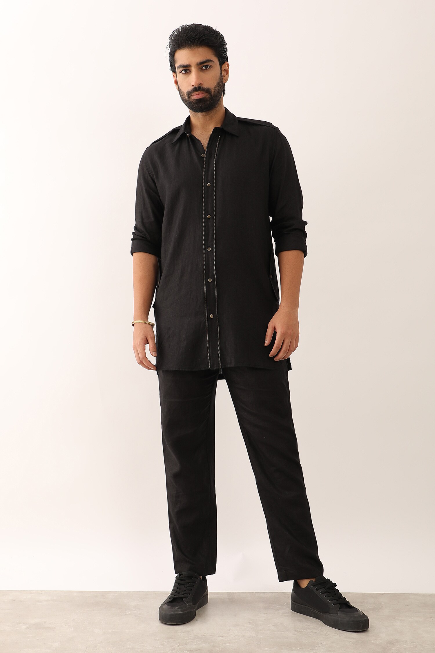 Buy Black 100% Linen Solid Tejas Shirt For Men by Son of A Noble Snob ...
