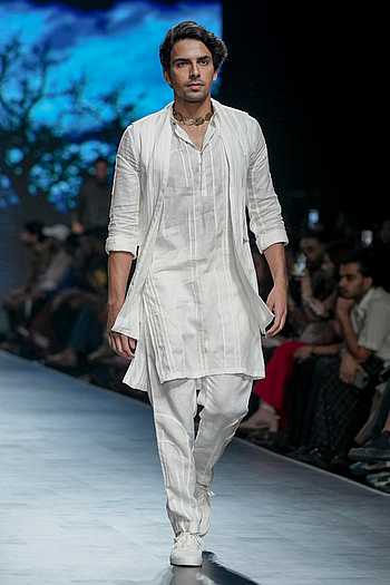 Buy White 100% Linen Ravi Sleeveless Waistcoat Trouser Set For Men by ...