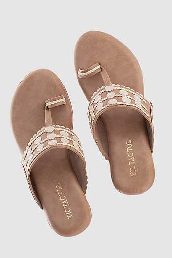 Buy Brown Embellished Cushioned Kolhapuri Wedges by Tic Tac Toe ...