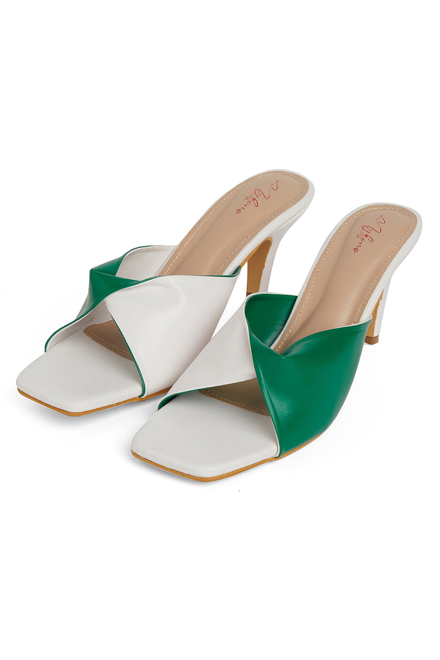 Buy Green Camille Color Blocked Heels by MYKONO Online at Aza Fashions.
