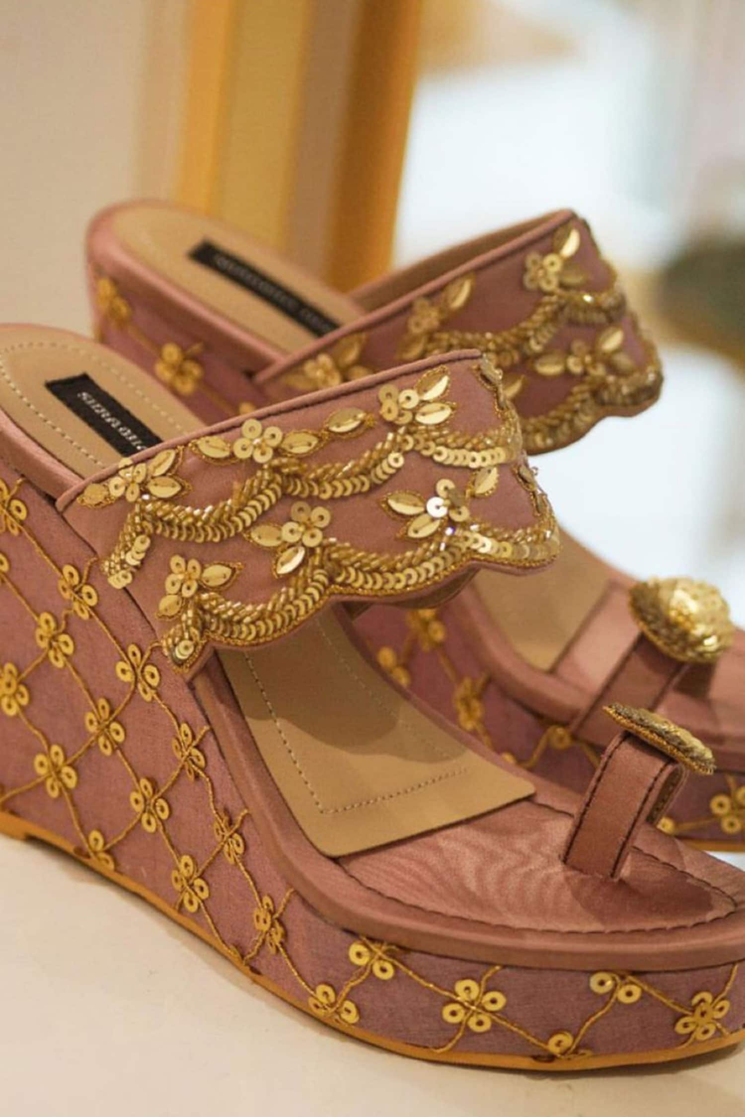 Buy Purple Embroidery Zaria Sequin Platform Wedges by Shradha Hedau ...
